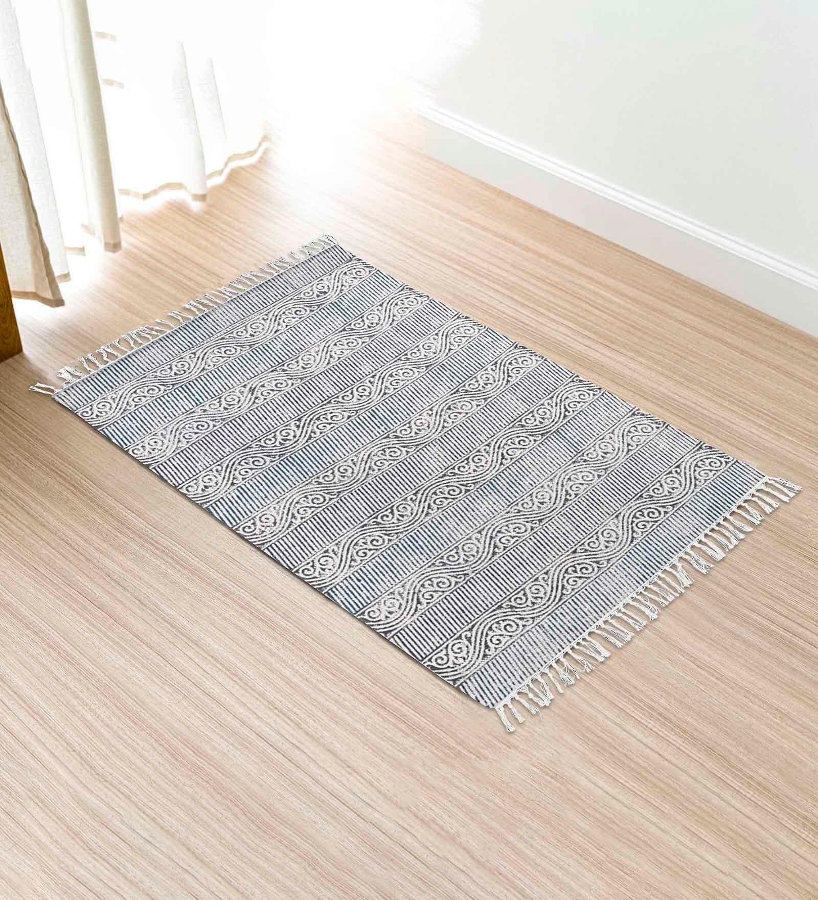 Buy White Floral Cotton 24x36 Inches AntiSkid 1 Door Mat at 32% OFF by ...