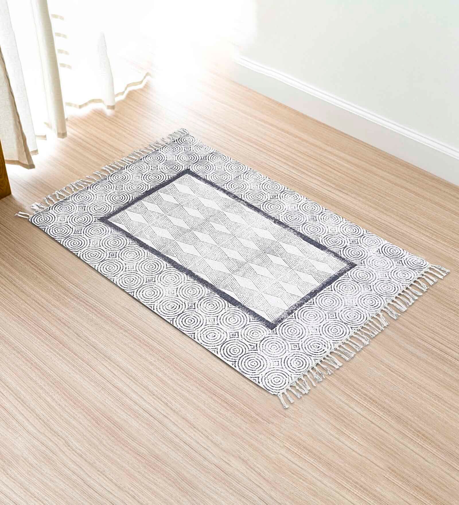 Buy White Geometric Cotton 24x36 Inches AntiSkid 1 Door Mat at 14% OFF ...