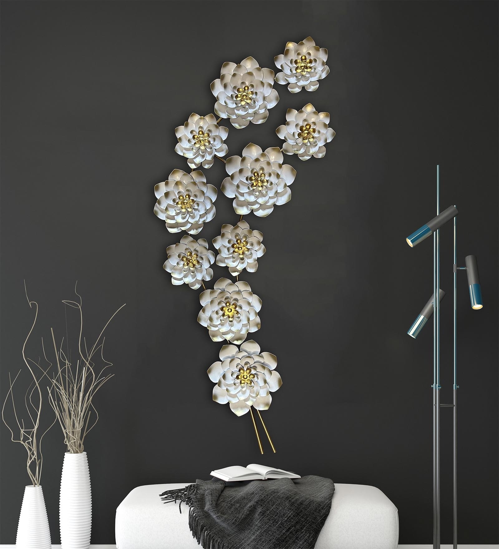 Buy White Iron Floral Metal Wall Art by Hanable India at 20% OFF by ...