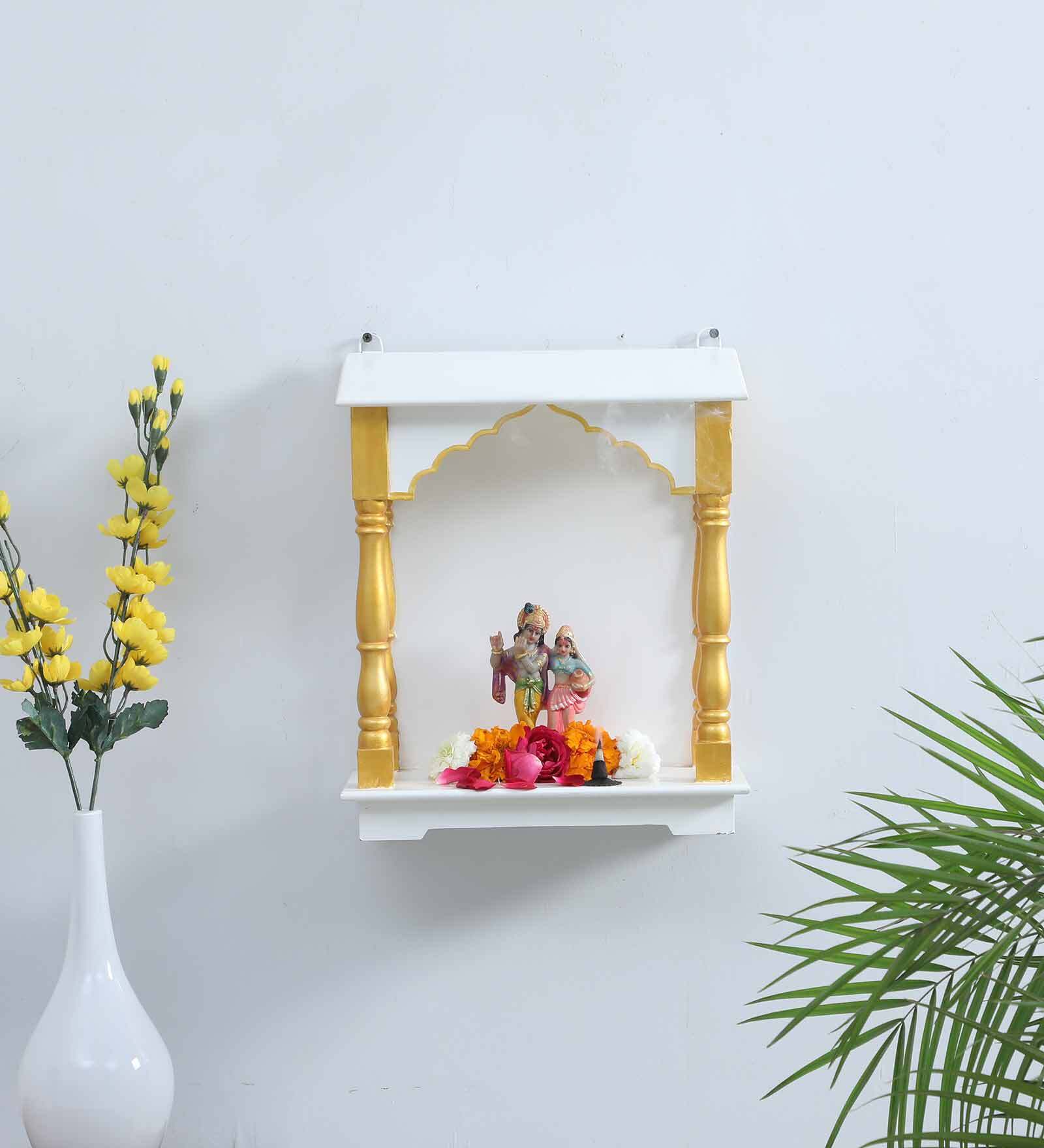 Buy White MDF & Wood Wall Mounted Mandir Without Door at 25% OFF by ...