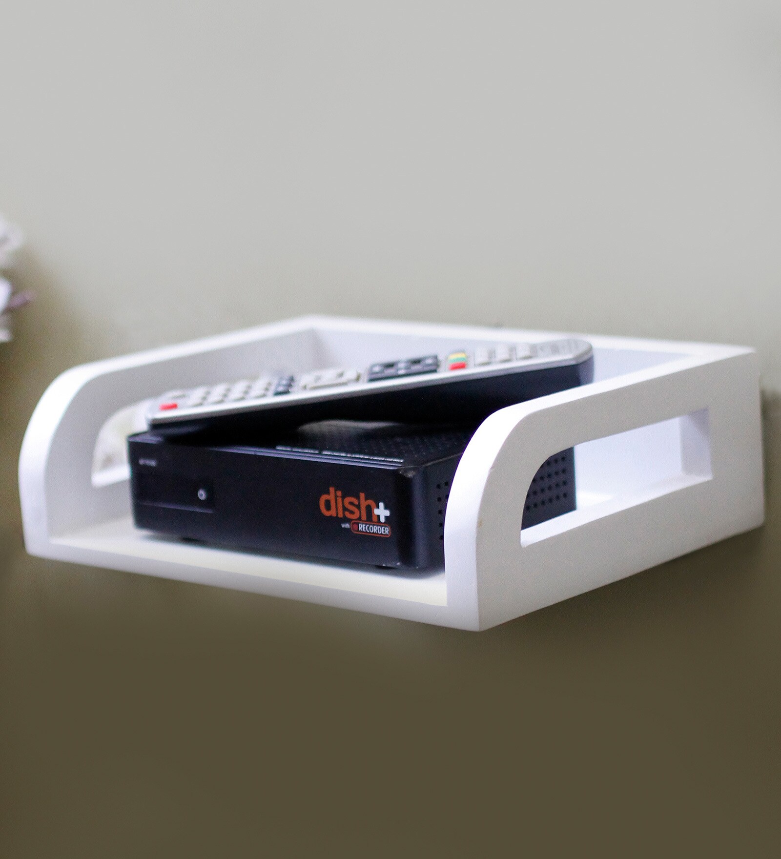 Buy Engineered Wood Wall Mounted Set Top Box Holder in White Colour by ...