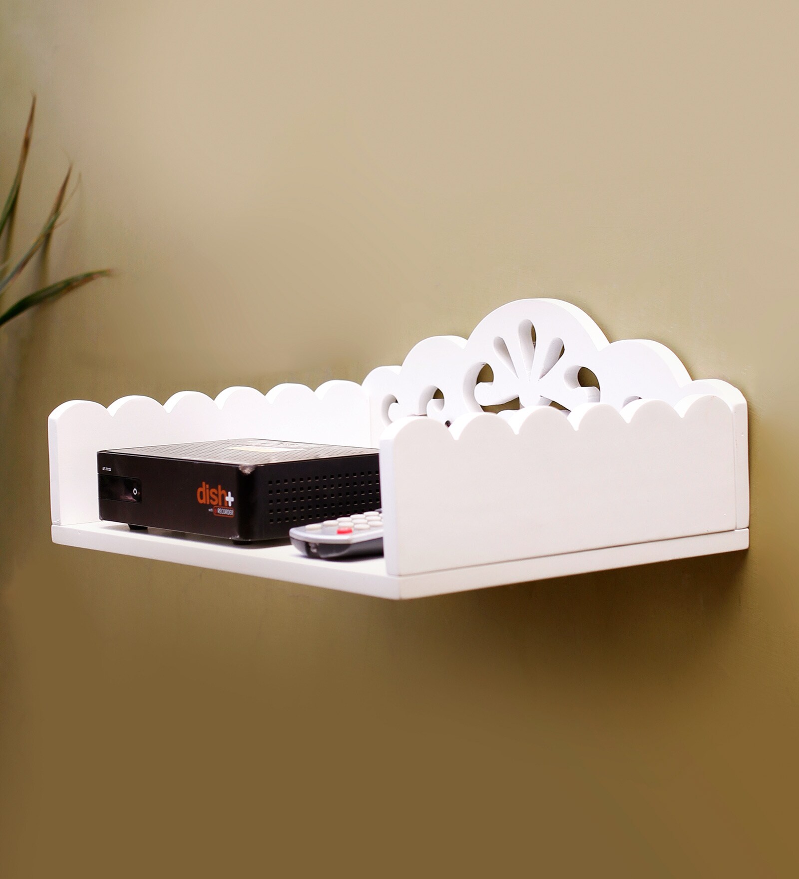 Buy Engineered Wood Wall Mounted Set Top Box Holder in White Colour by ...