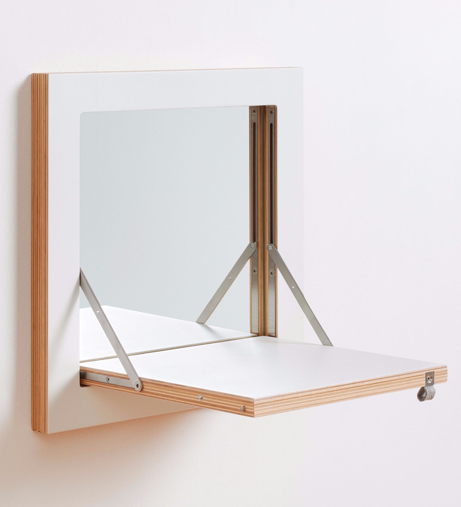 Buy Collapsible Compact Wall Shelf with Mirror in White Finish by ...