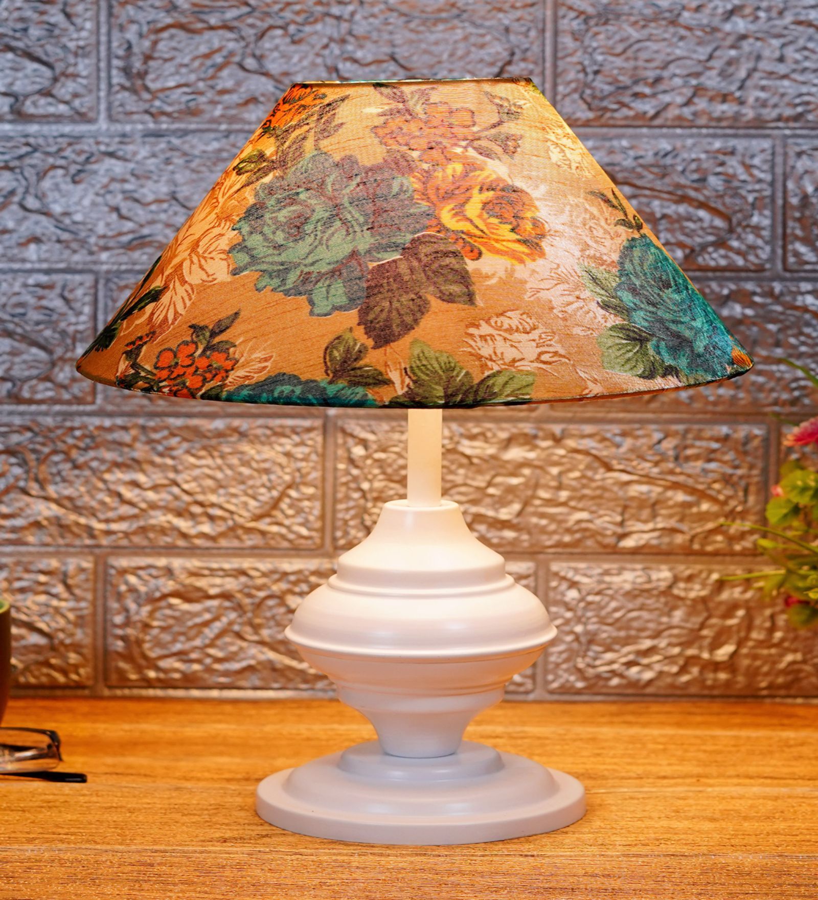 Buy White Metal & Cotton Green & Yellow Colour Table Lamp at 56% OFF by ...