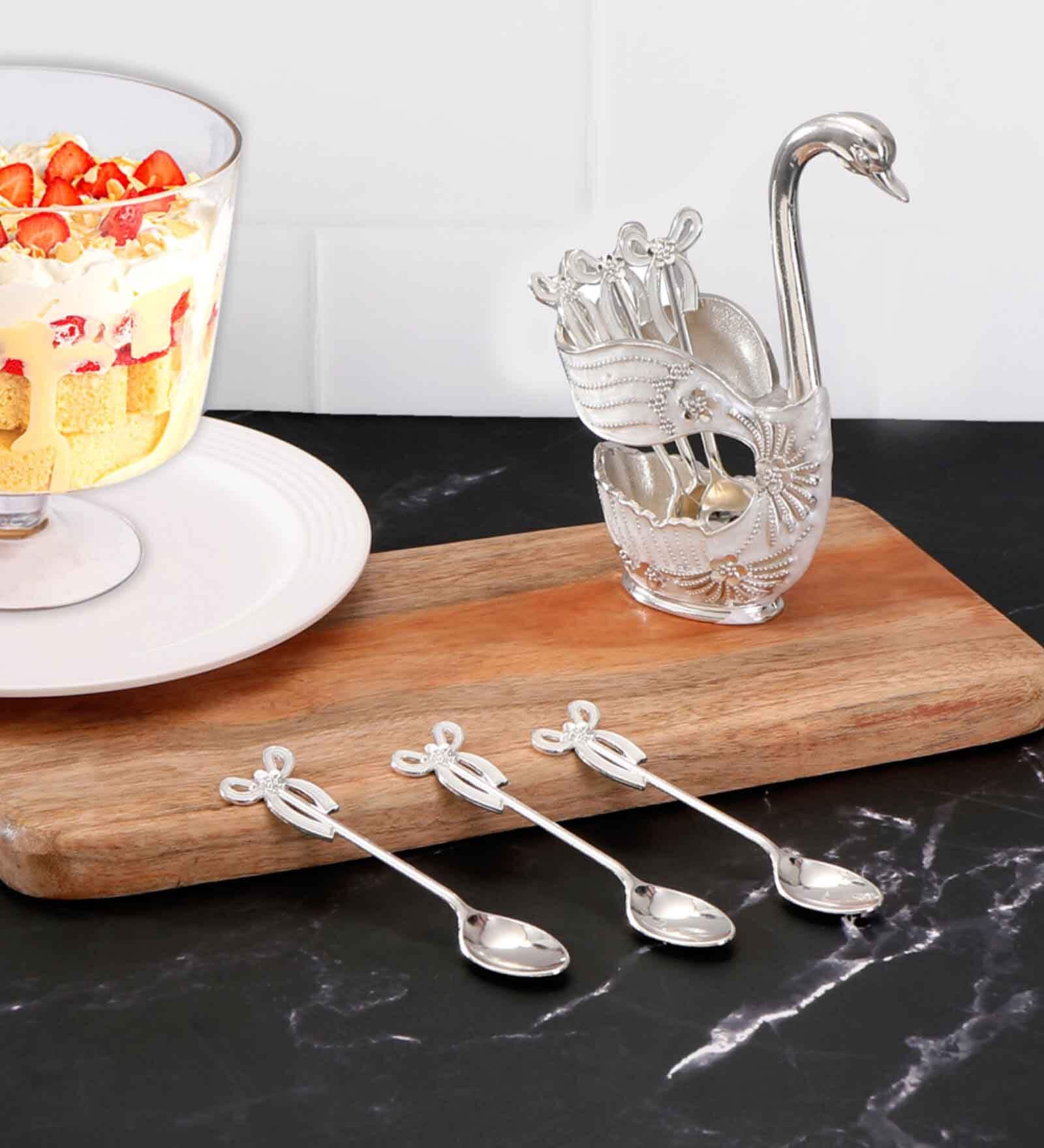 Buy Transparent White Metal Swan Shaped (Set of 6) Spoons Set with ...