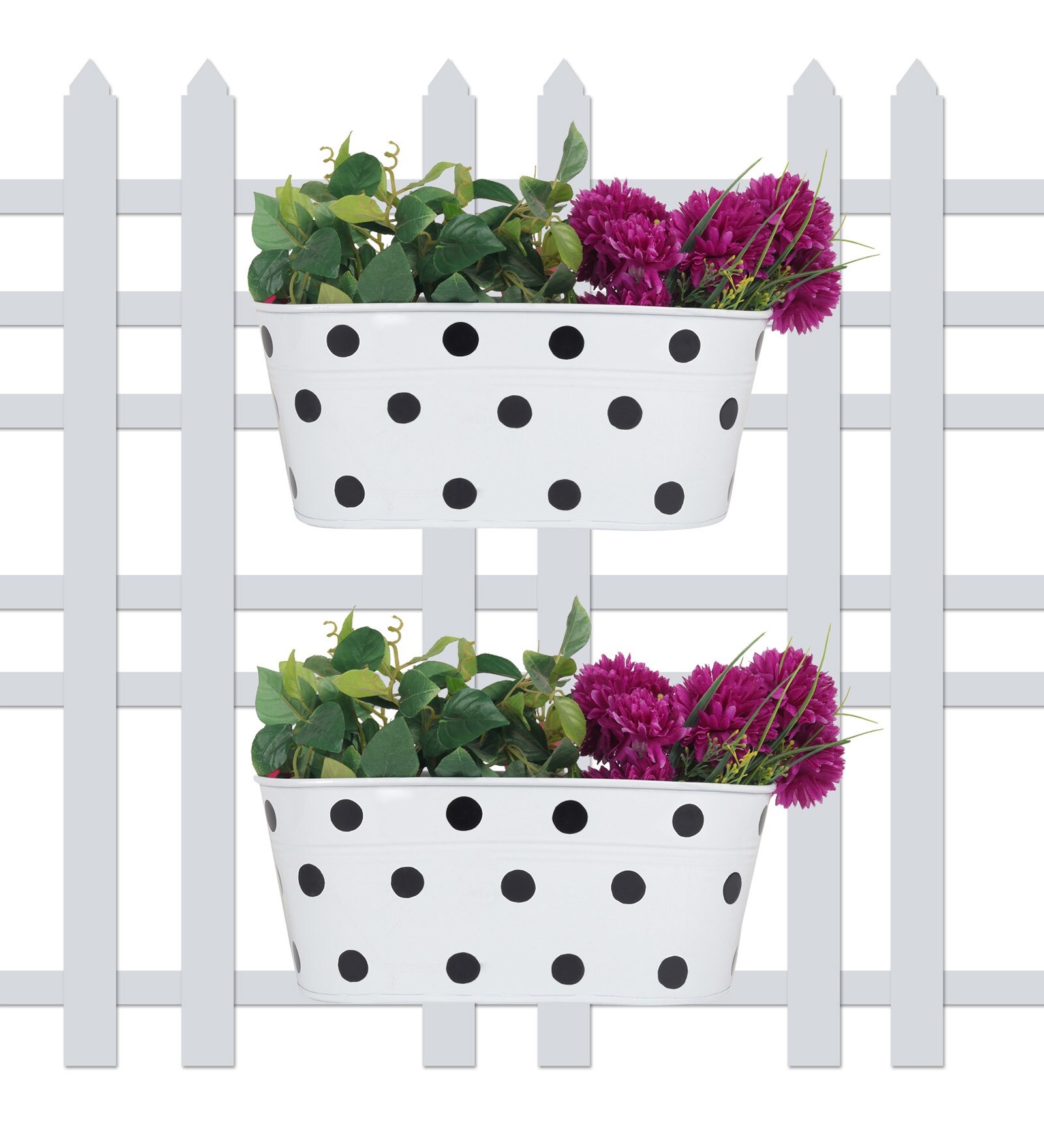 Buy White Metal Polka Dot Railing Planters - Set of 2 by Wonderland ...