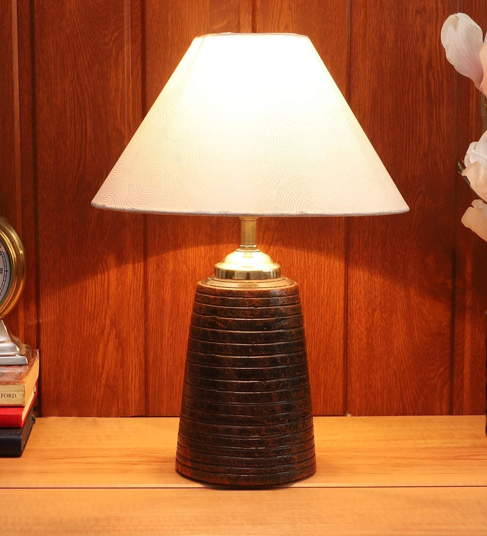 Buy White Natural Fiber Shade Table Lamp With Brown Base by Foziq at 57 ...