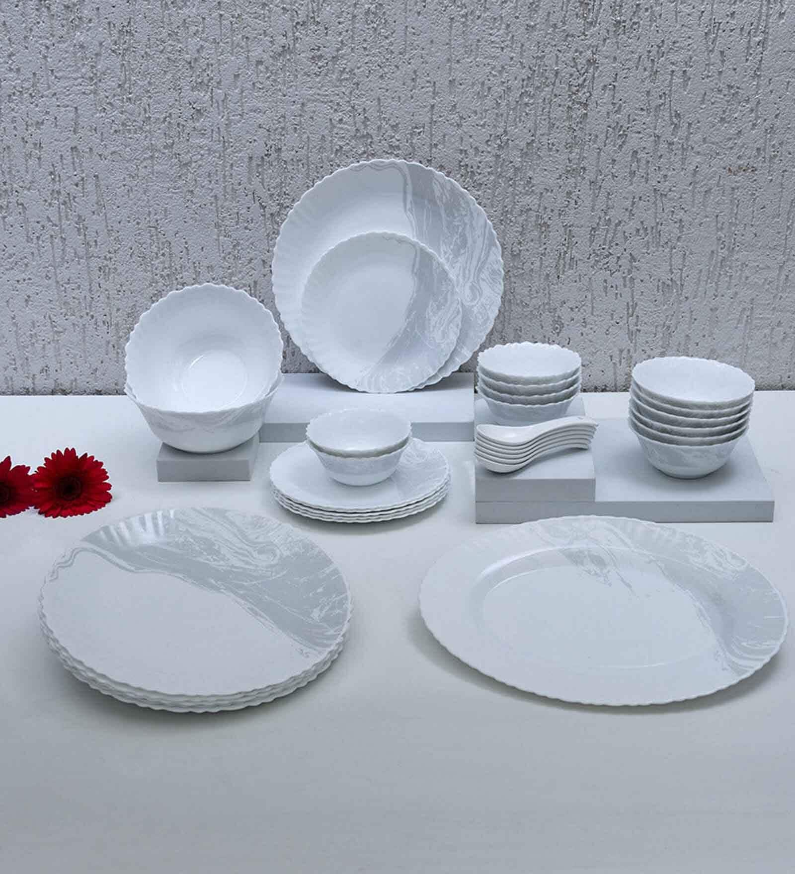 Buy White Opalware Arias Fluted Graphite Snow 33 Pcs Dinner Set at 42% ...