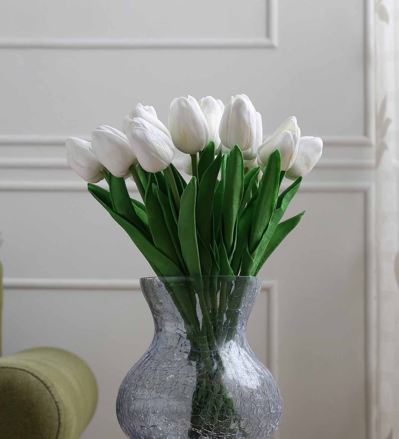 Buy Plastic White Tulip Flower Without Pot Set Of 10 Artificial Plants ...