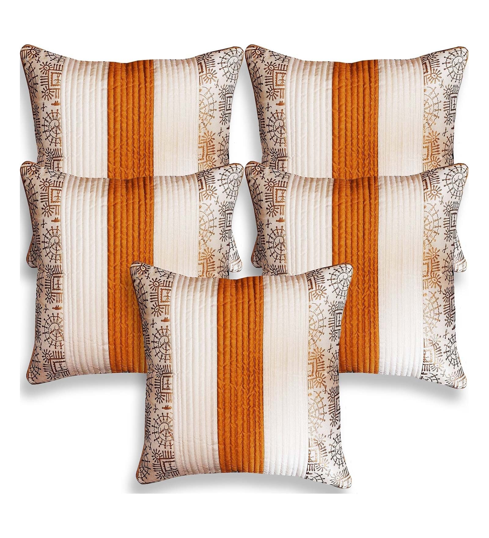 Buy White Traditional Polyester 16 x 16 Inches Cushion Covers (Set of 5 ...