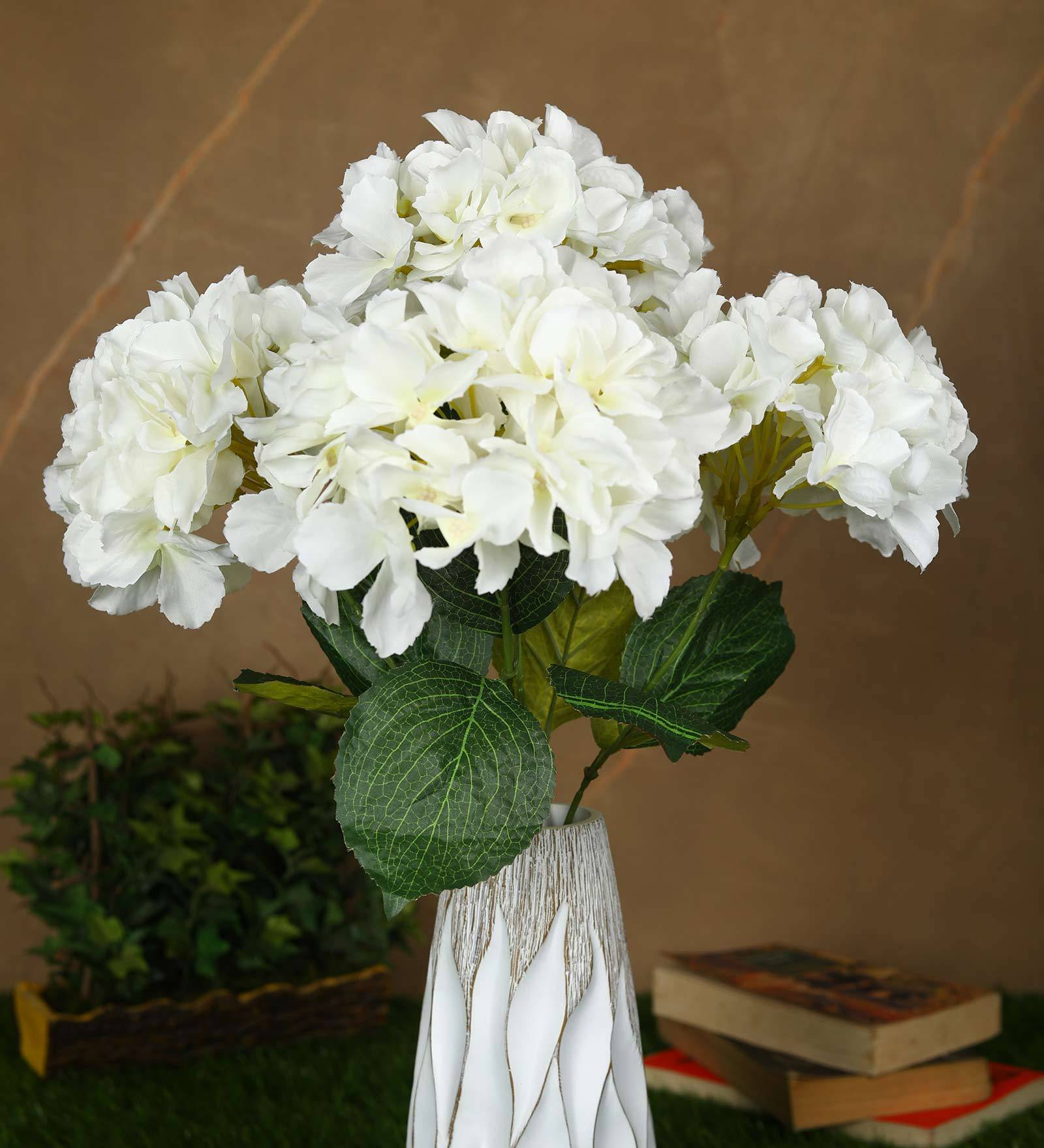 Buy White Polyester Fabric Decorative Artificial Hydrangea Flower Bunch ...