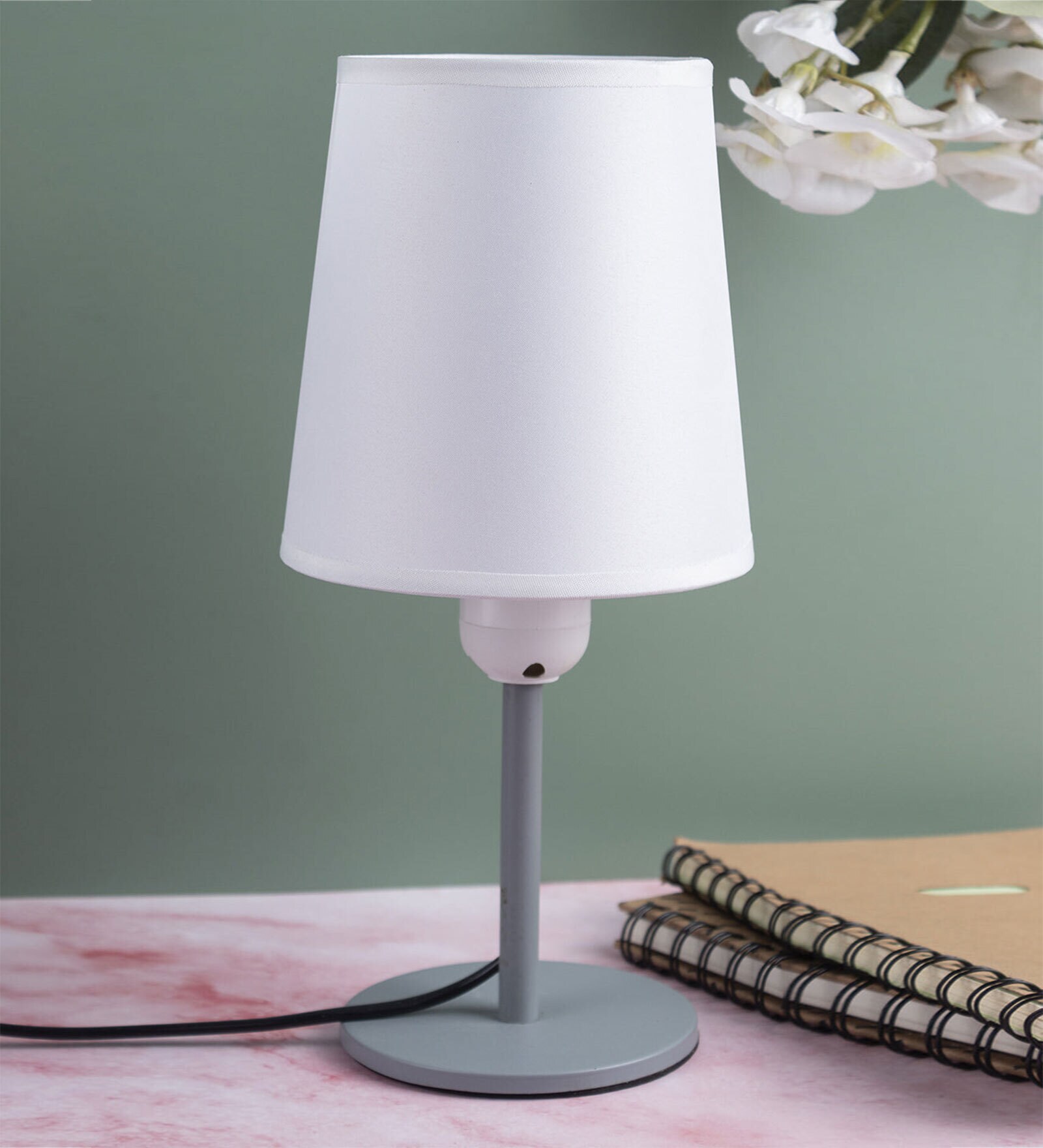 Buy White Polyester Shade Table Lamp with Grey Base by Market 99 at 50% ...