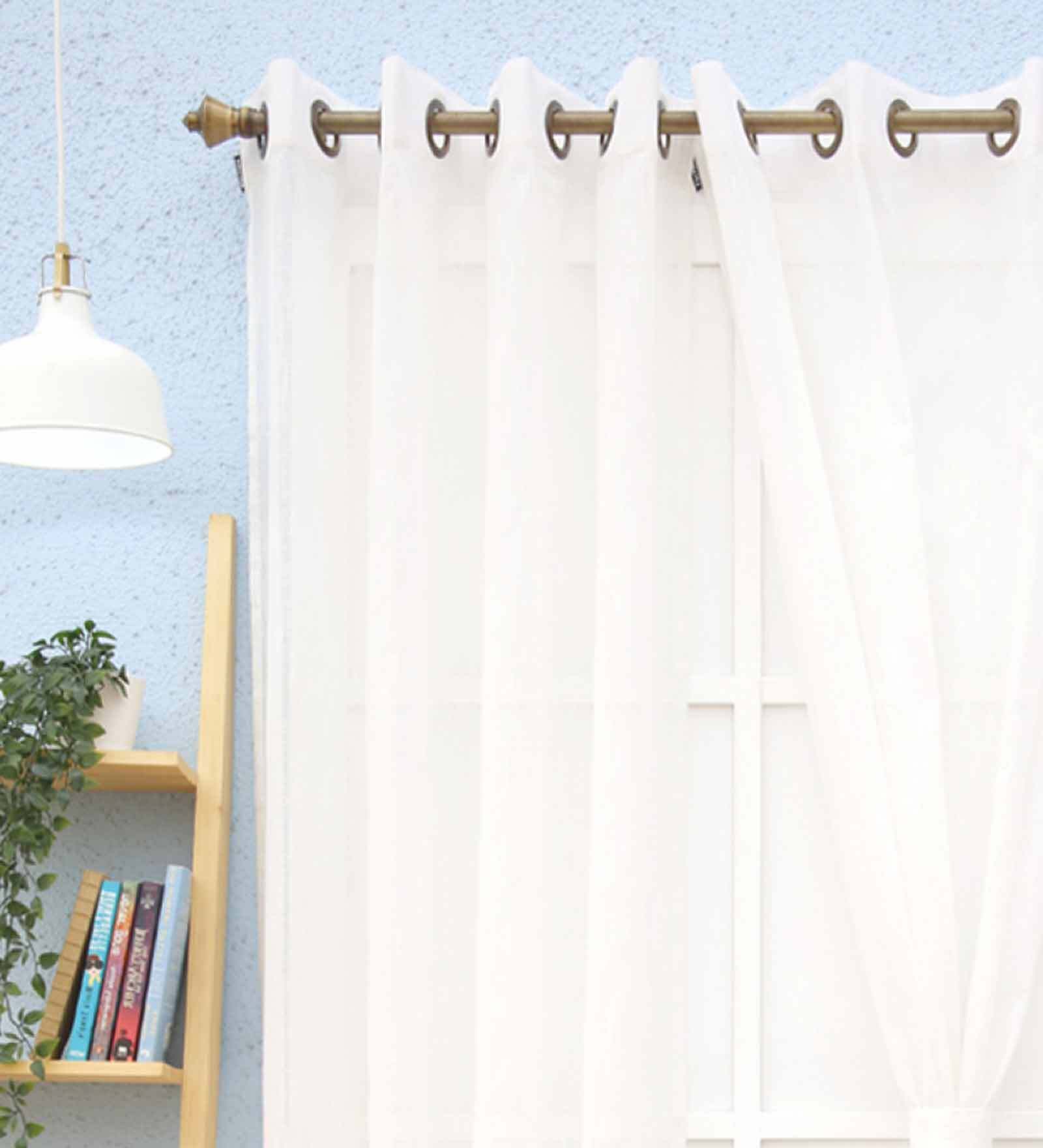 Buy White Solid Polyester 5 Ft Sheer Eyelet Window Curtain by Ariana at ...