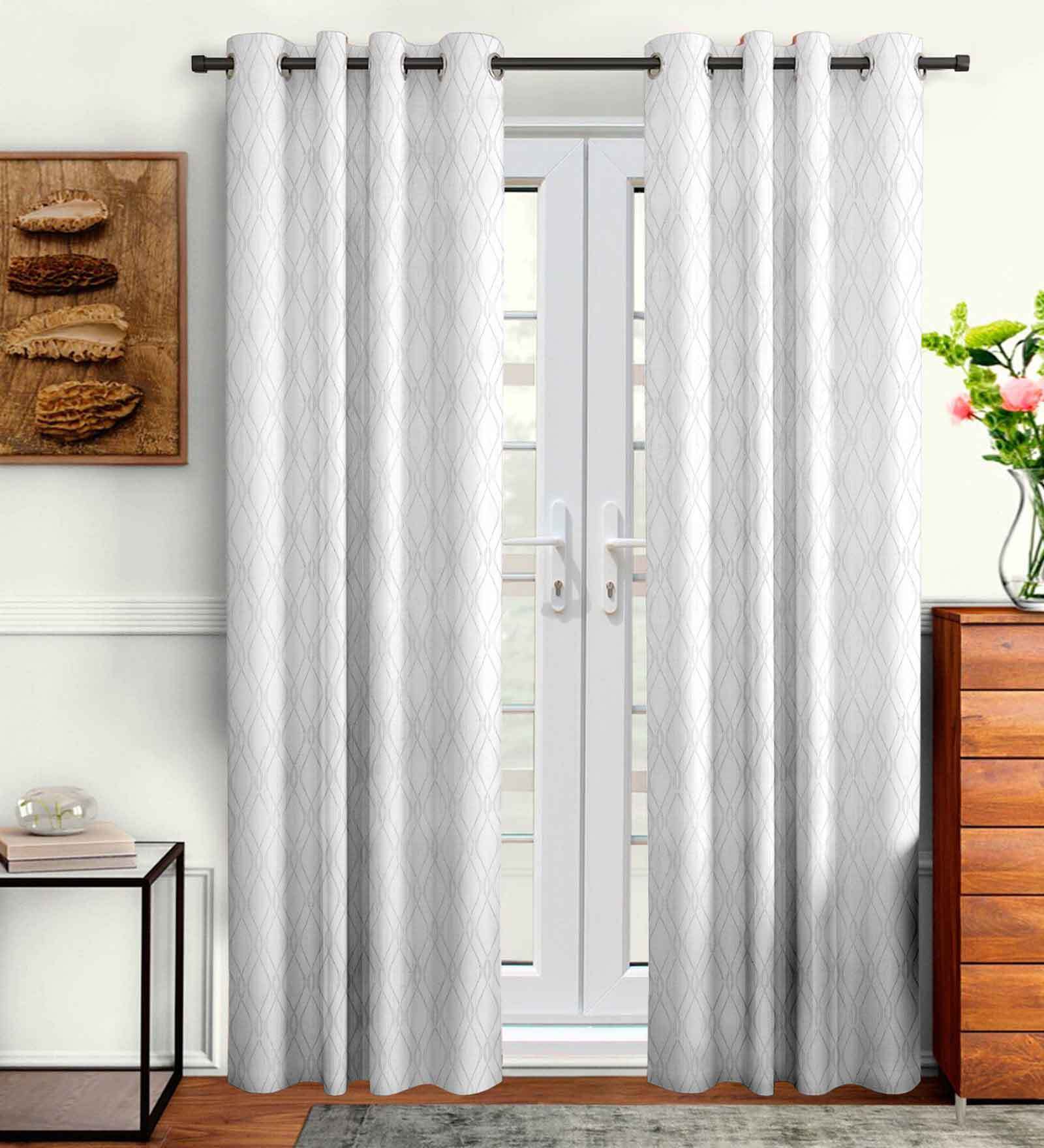 Buy White Solid Polyester 9 Ft Semisheer Eyelet Door Curtains (Set of 2 ...