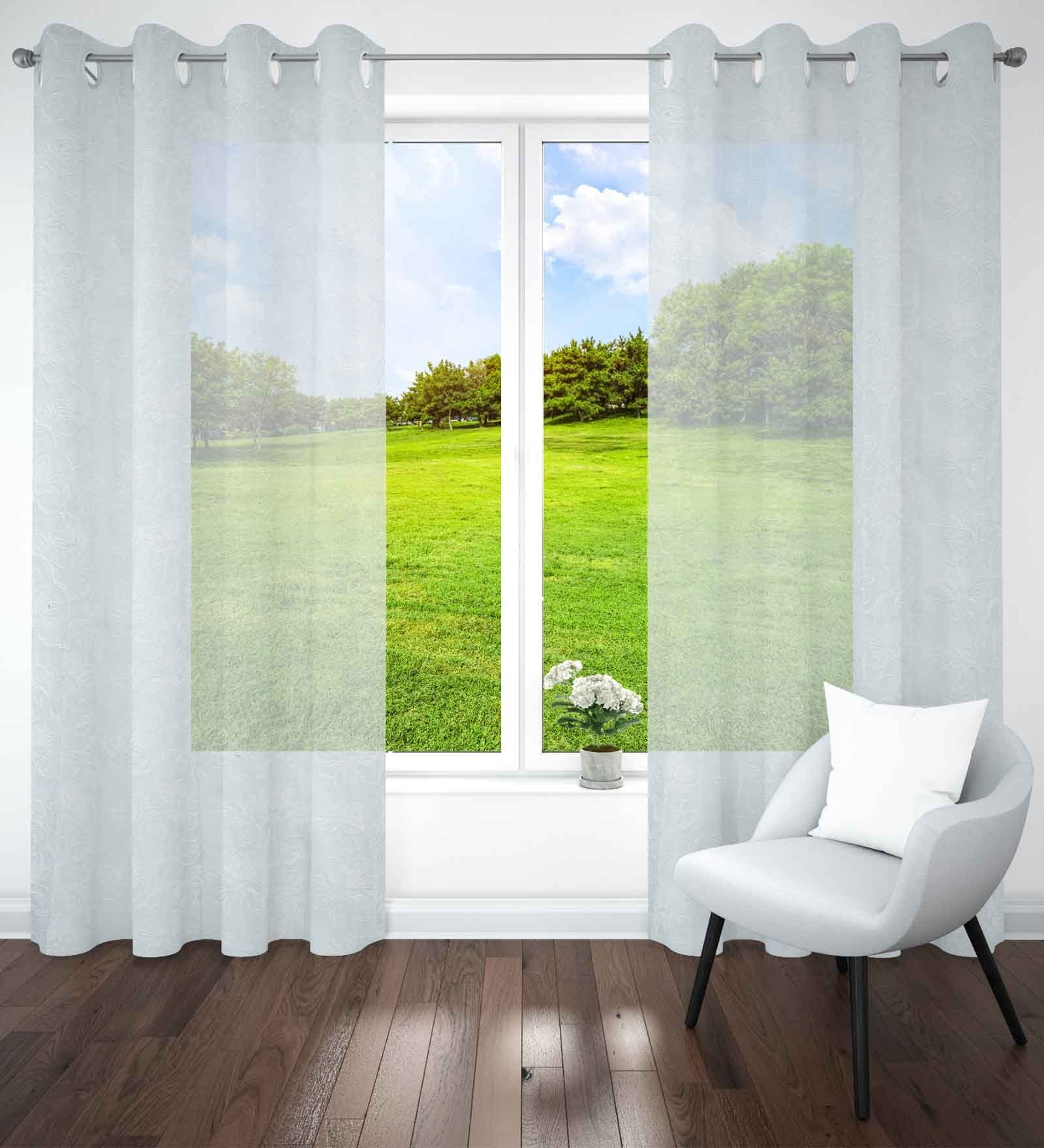 Buy White Polyster Floral 5ft Sheer Eyelet Window/Door (2 Pc) at 50% ...