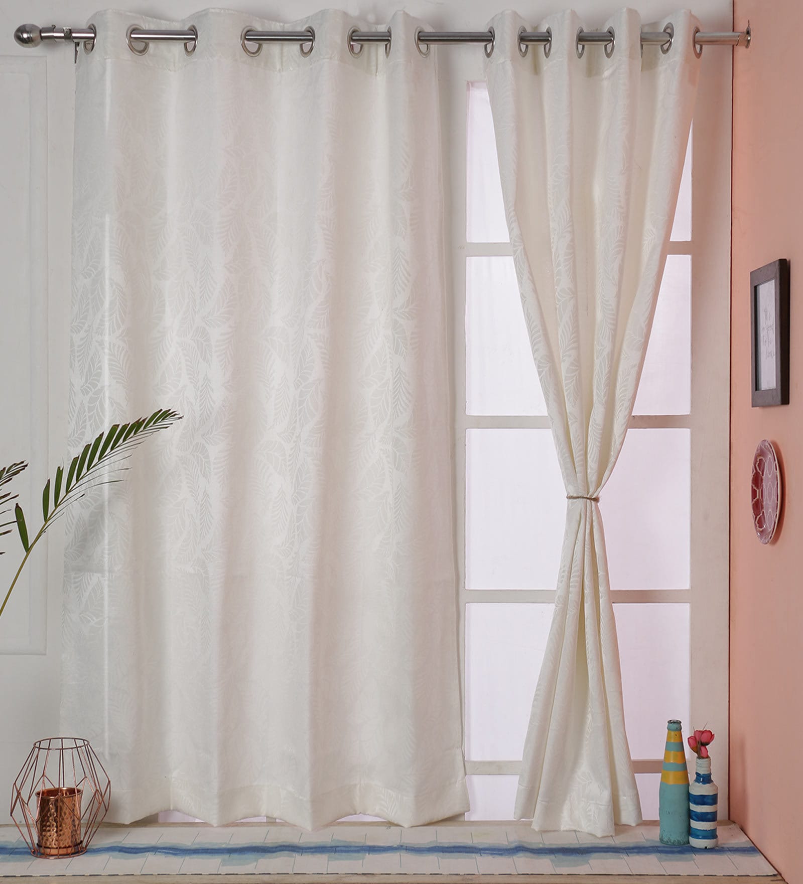 Buy White Floral Silk 5 Ft Light Filtering Eyelet Window Curtain at 50% ...