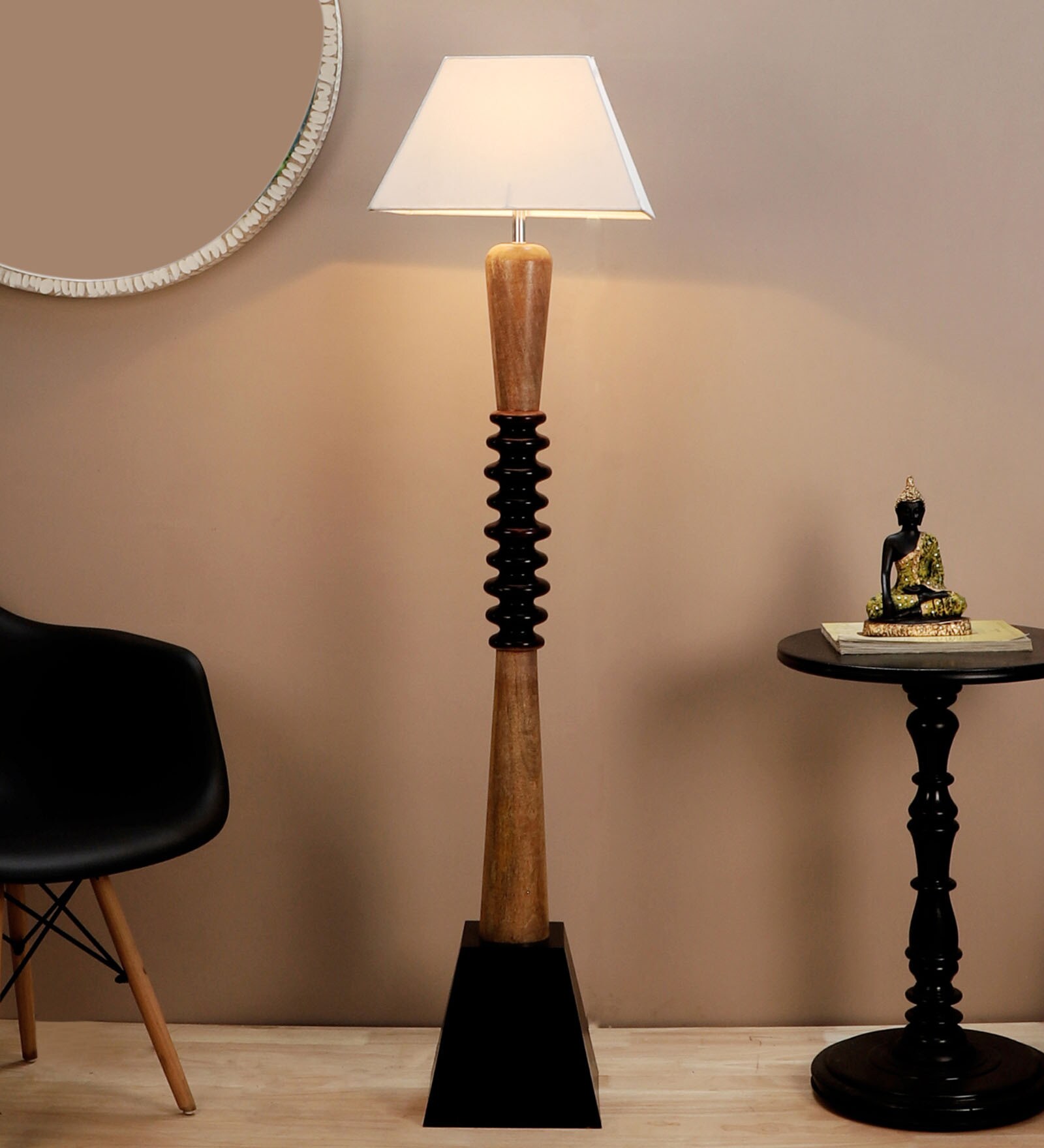 Buy Troika White Cotton Shade Club Floor Lamp With Mango wood Base at ...