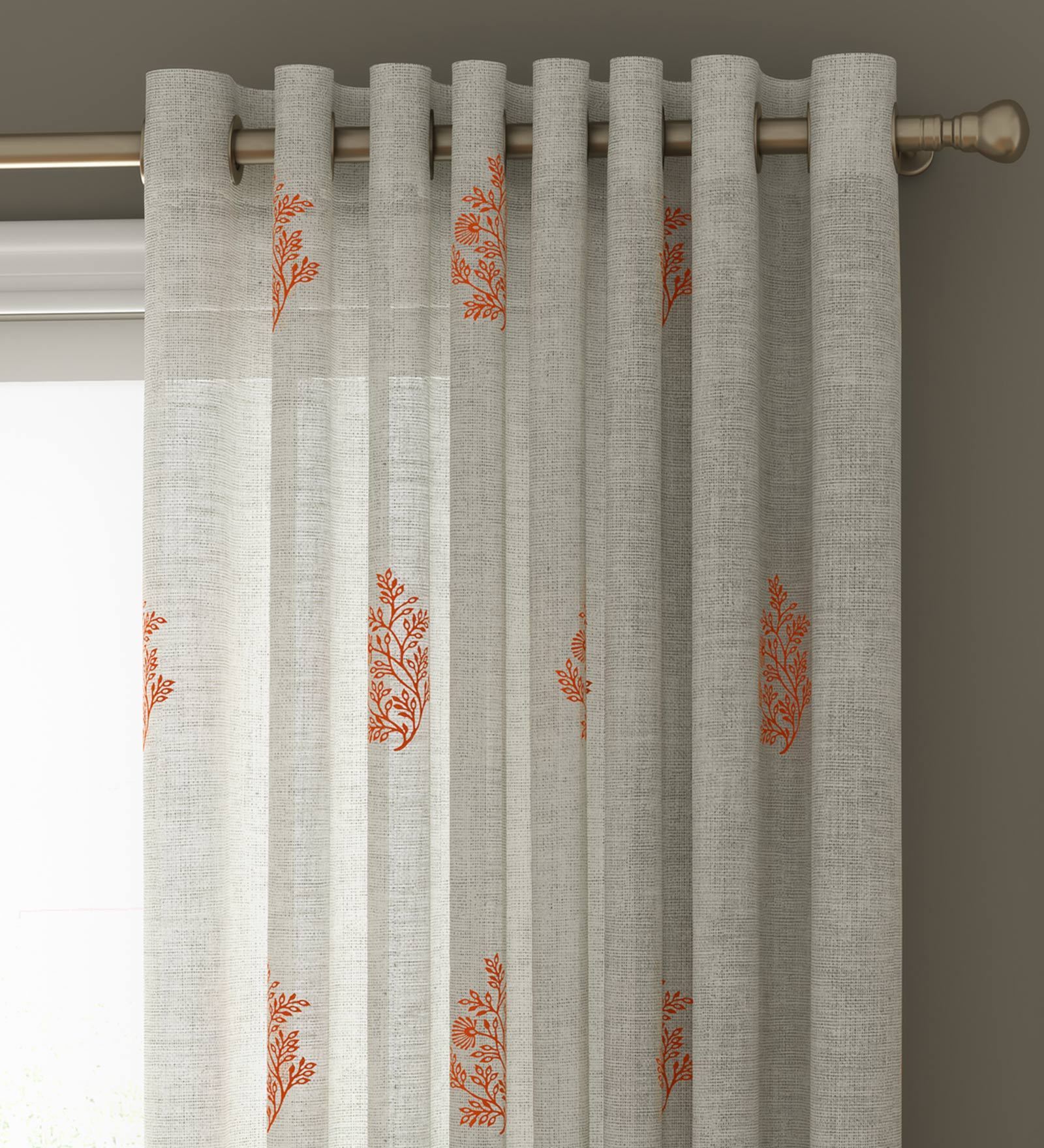 Buy White Cotton Floral 7Ft Sheer Eyelet 2 Pc Door Curtains by Curtain ...