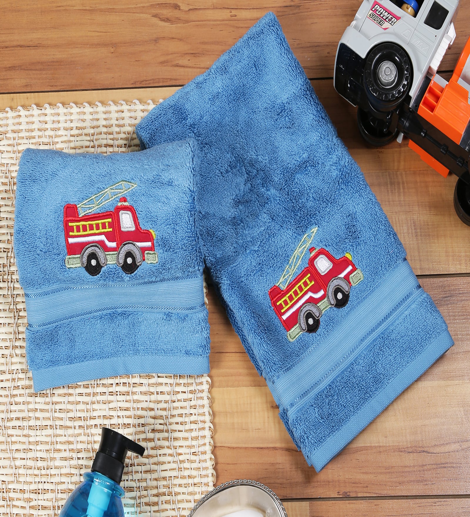 Buy Blue 100% Cotton Embroidered 450 GSM Kids Hand Towels (Set of 2) by ...