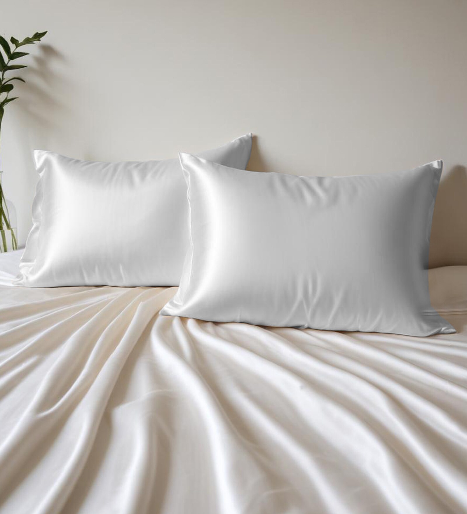 Buy White Solid Polyester Micro Satin Silk Pillow Covers - Set Of 2 at ...