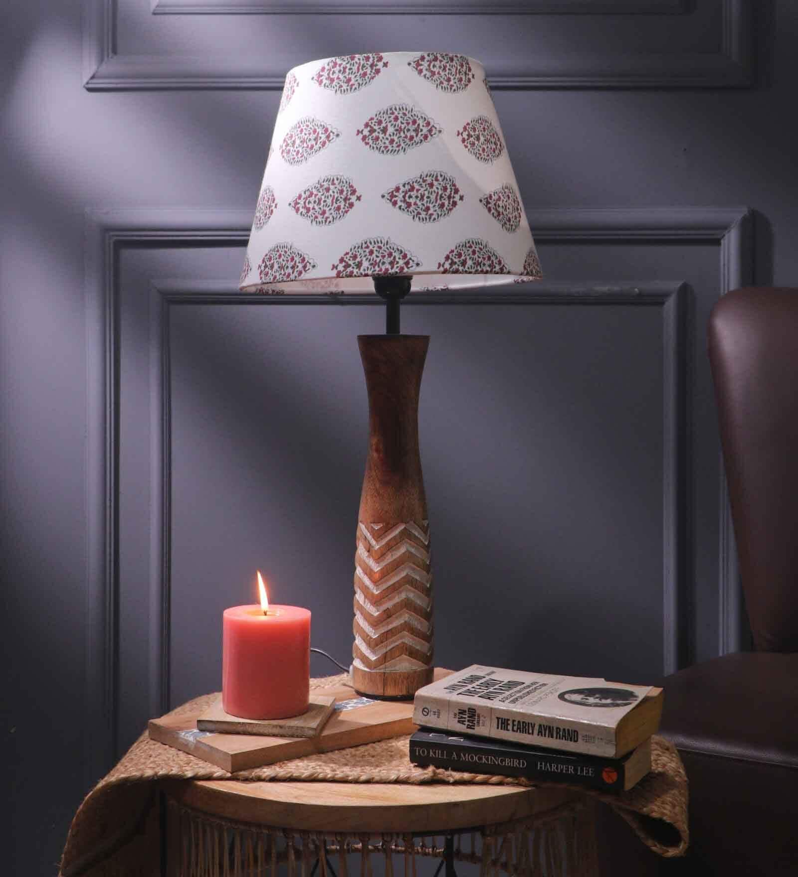 Buy Chevron Patterned E27 Holder Wooden Base Table Lamp (Brown Base ...