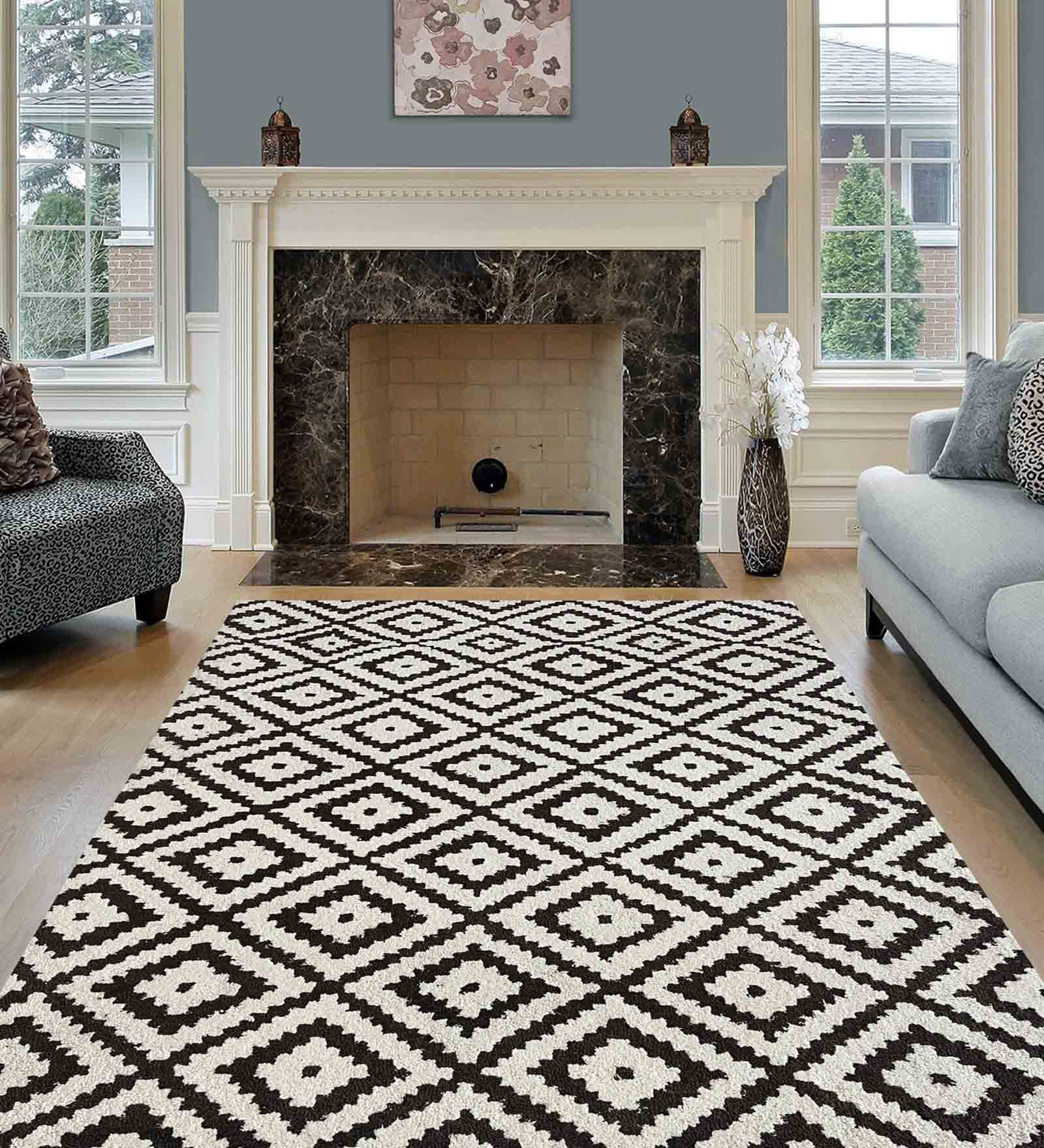 Buy White Geometric Wool 5 ft x 7 ft Machine Made Carpet at 34% OFF by ...