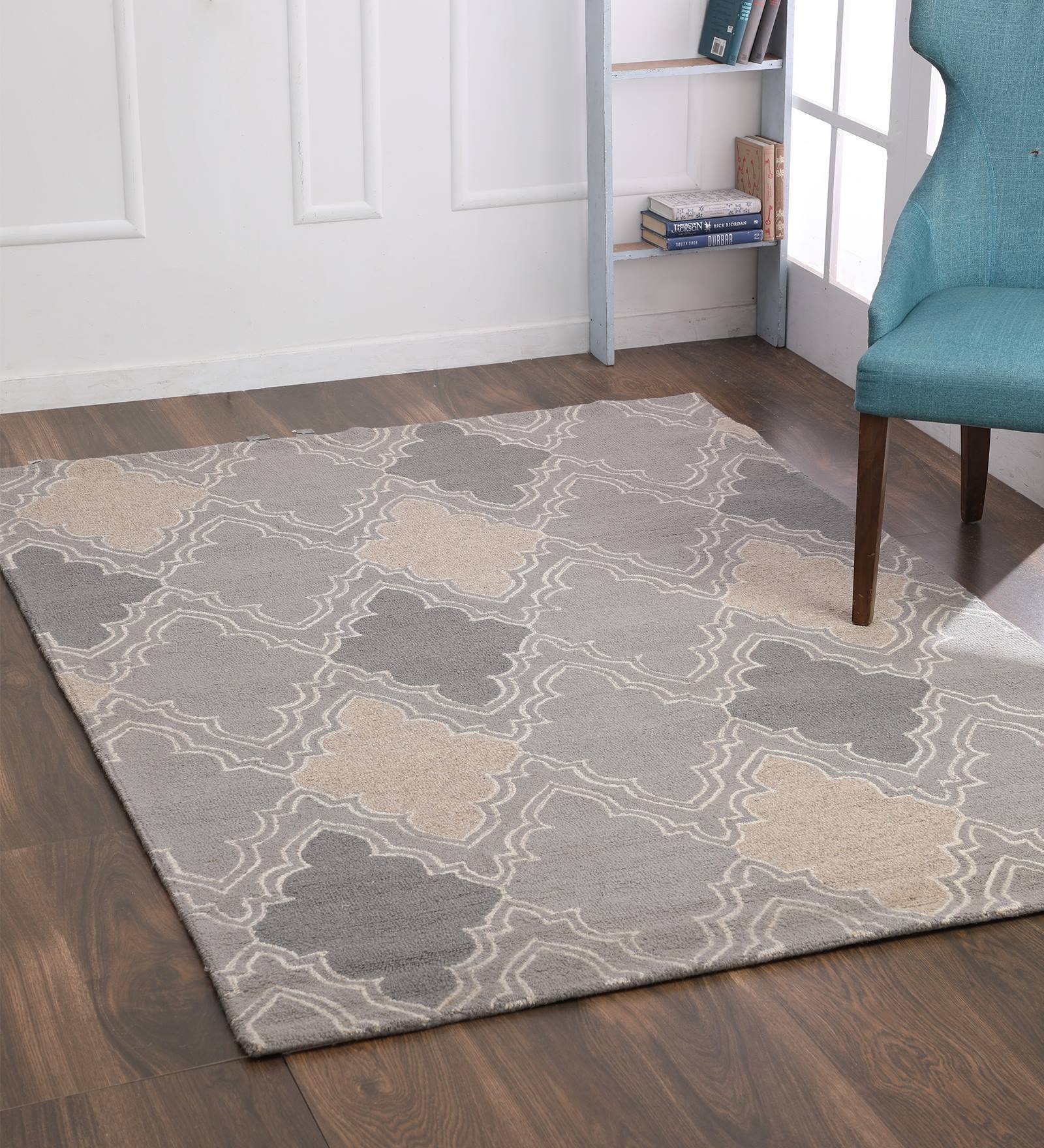 Buy Grey Abstract Pattern Hand Tufted Wool Carpet 7 x 5 feet by Obeetee ...