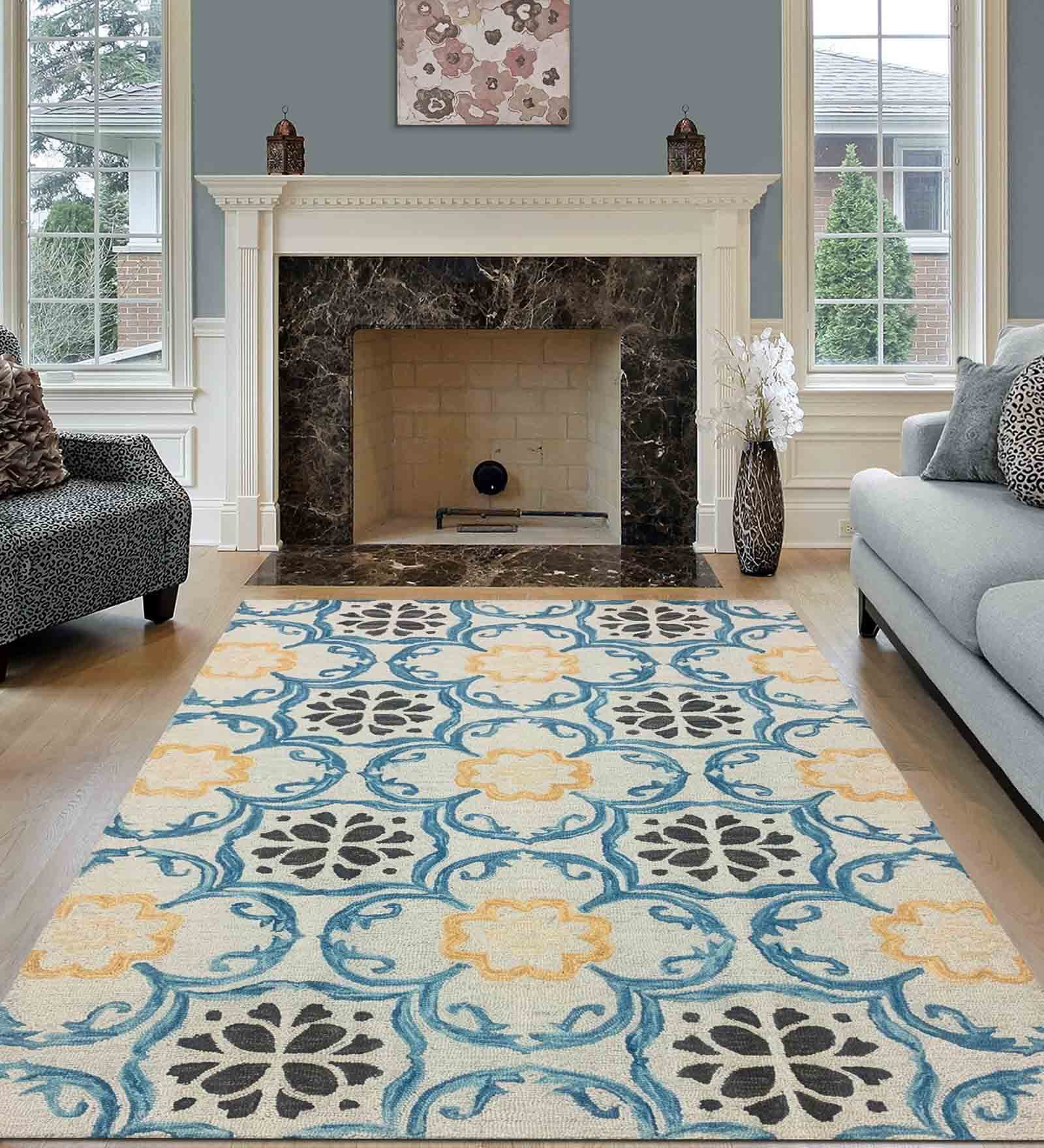 Buy White Persian Wool 5 ft x 7 ft Hand Woven Carpet by Numan Oriental ...