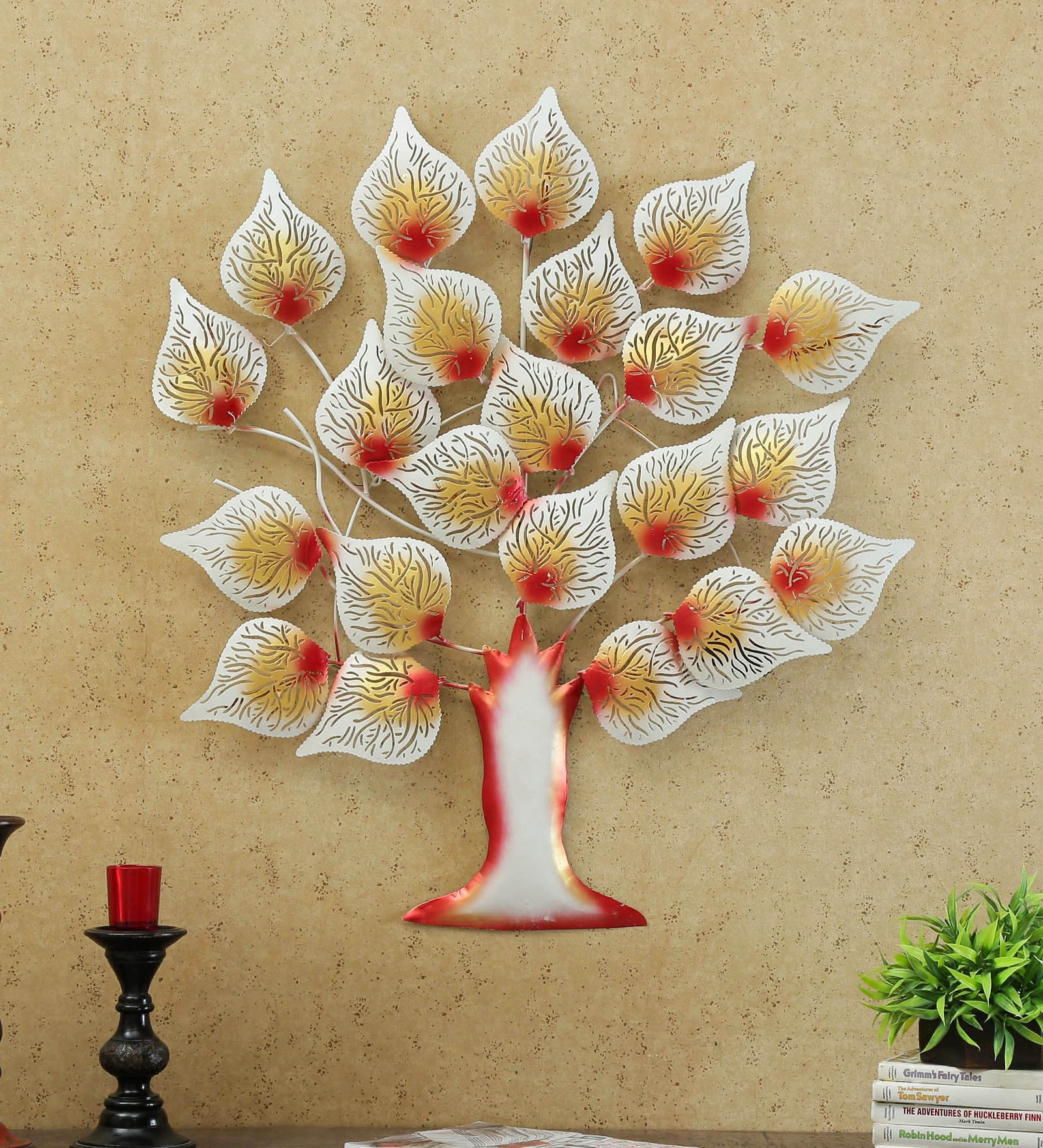 Buy Wrought Iron Decorative Tree Wall Art In White By B K Exports at 38 ...