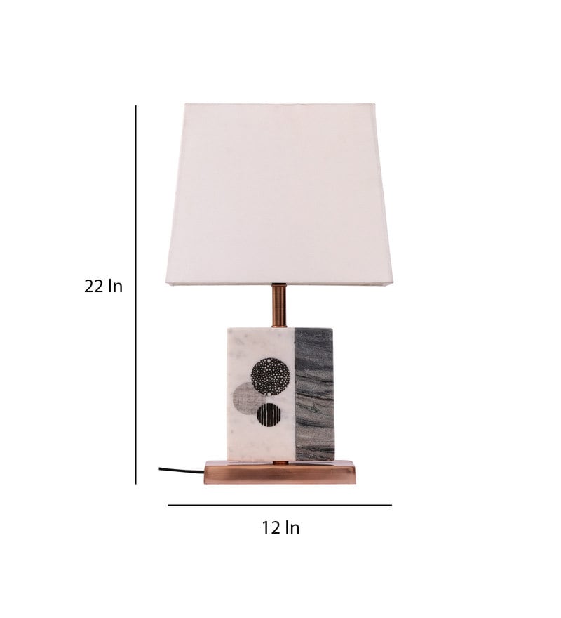 Buy White Fabric Shade Marble Table LED Lamp With Antique Copper Base ...