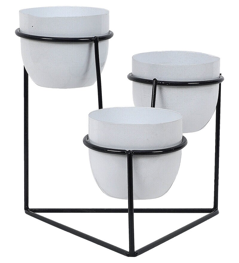 Buy White Iron Desk Pot with Triangle Shape Planter Stand by Amaya ...