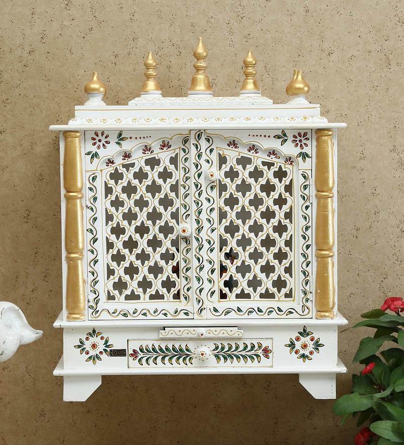 Buy White Sheesham Wood & MDF Pooja Mandir With Door By D Dass Online ...