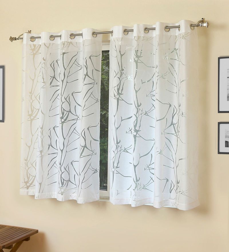 Buy White Polycotton Abstract 5 Ft Sheer Eyelet 2 Window Curtains By ...
