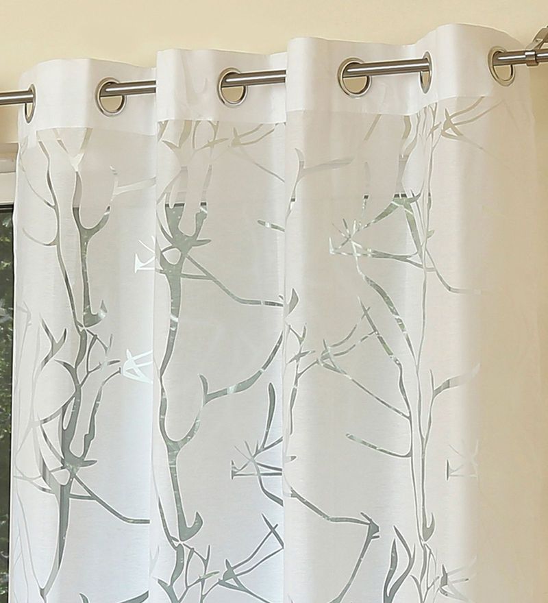 Buy White Polycotton Abstract 5 Ft Sheer Eyelet 2 Window Curtains By ...
