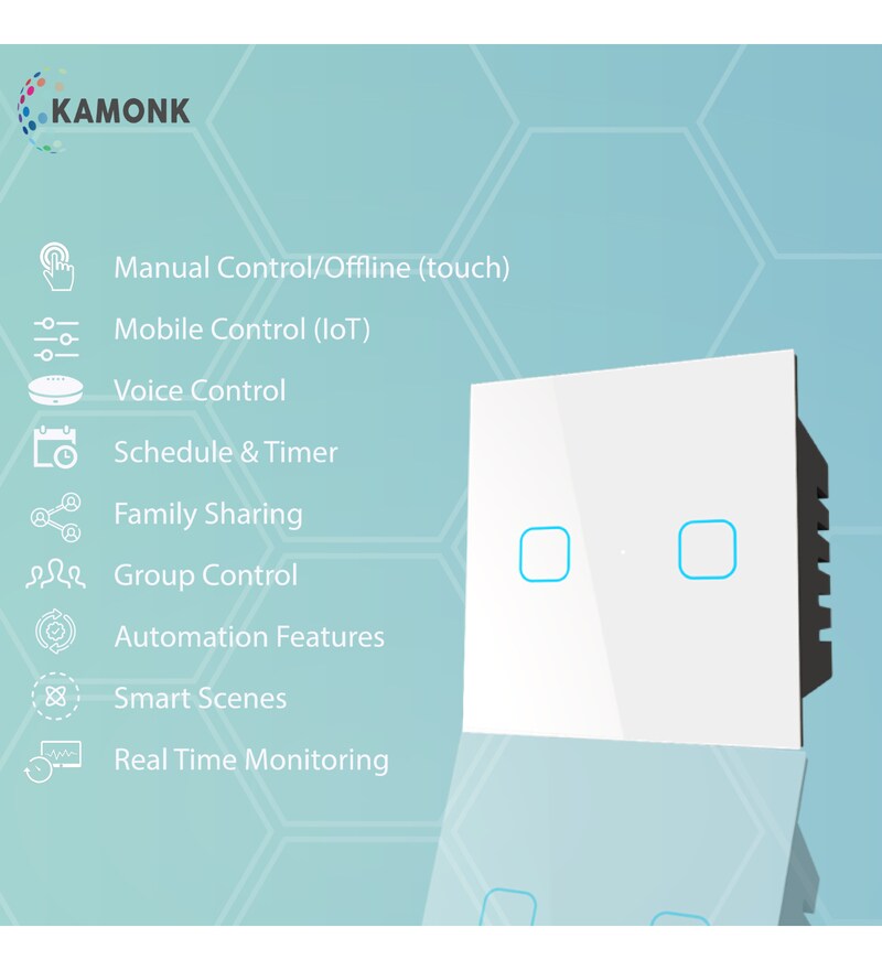 Buy White Smart Touch Switch 2 Gang 15A By Kamonk Online - Smart Bulbs - Smart Lights - Lamps ...