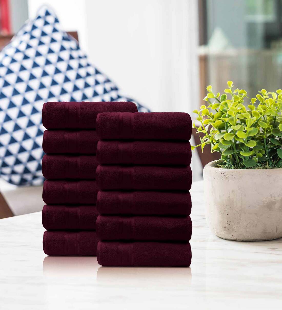 Buy Maroon Solid 500 GSM Cotton Face Towels (Set of 12) by Trident at ...