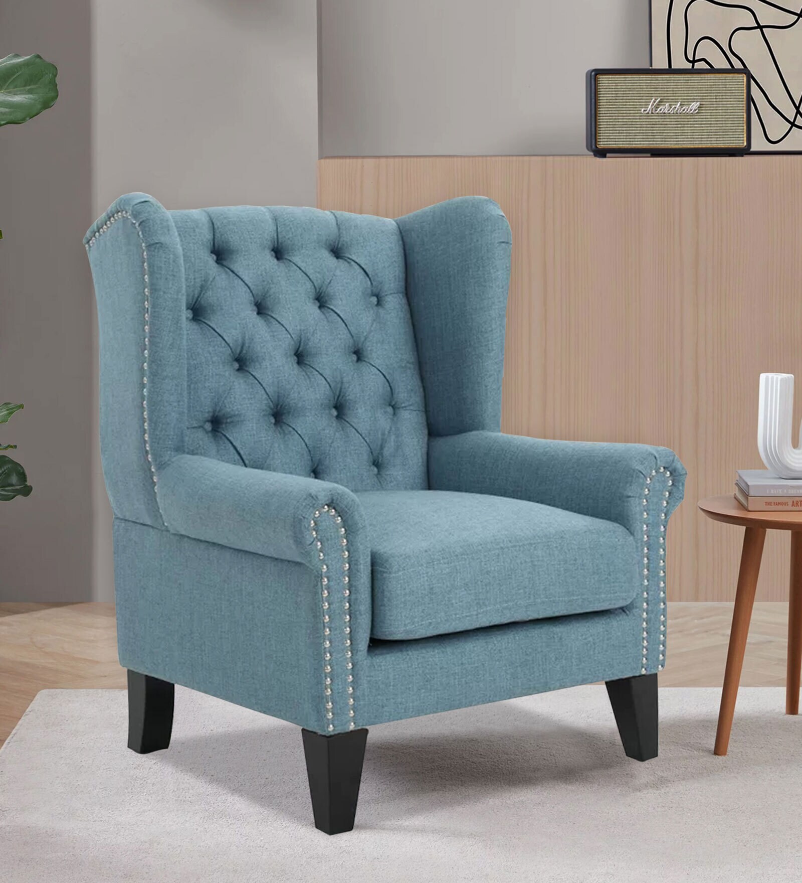 Buy Windy Fabric Wing Chair In Light Grey Colour at 33% OFF by Perfect ...