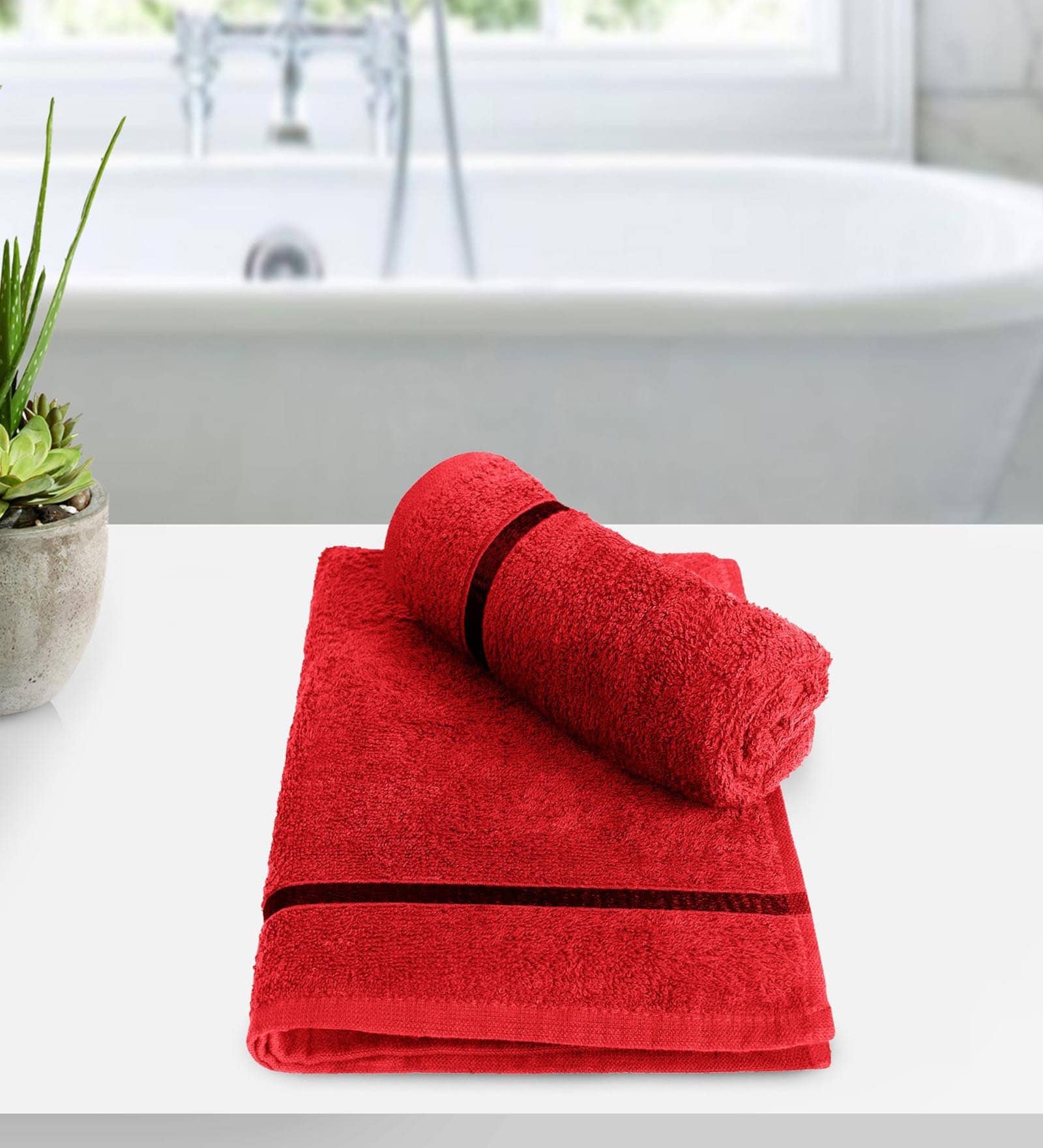 Buy Red Solid 450 GSM Cotton Hand Towel Sets (Set of 2) at 57% OFF by ...