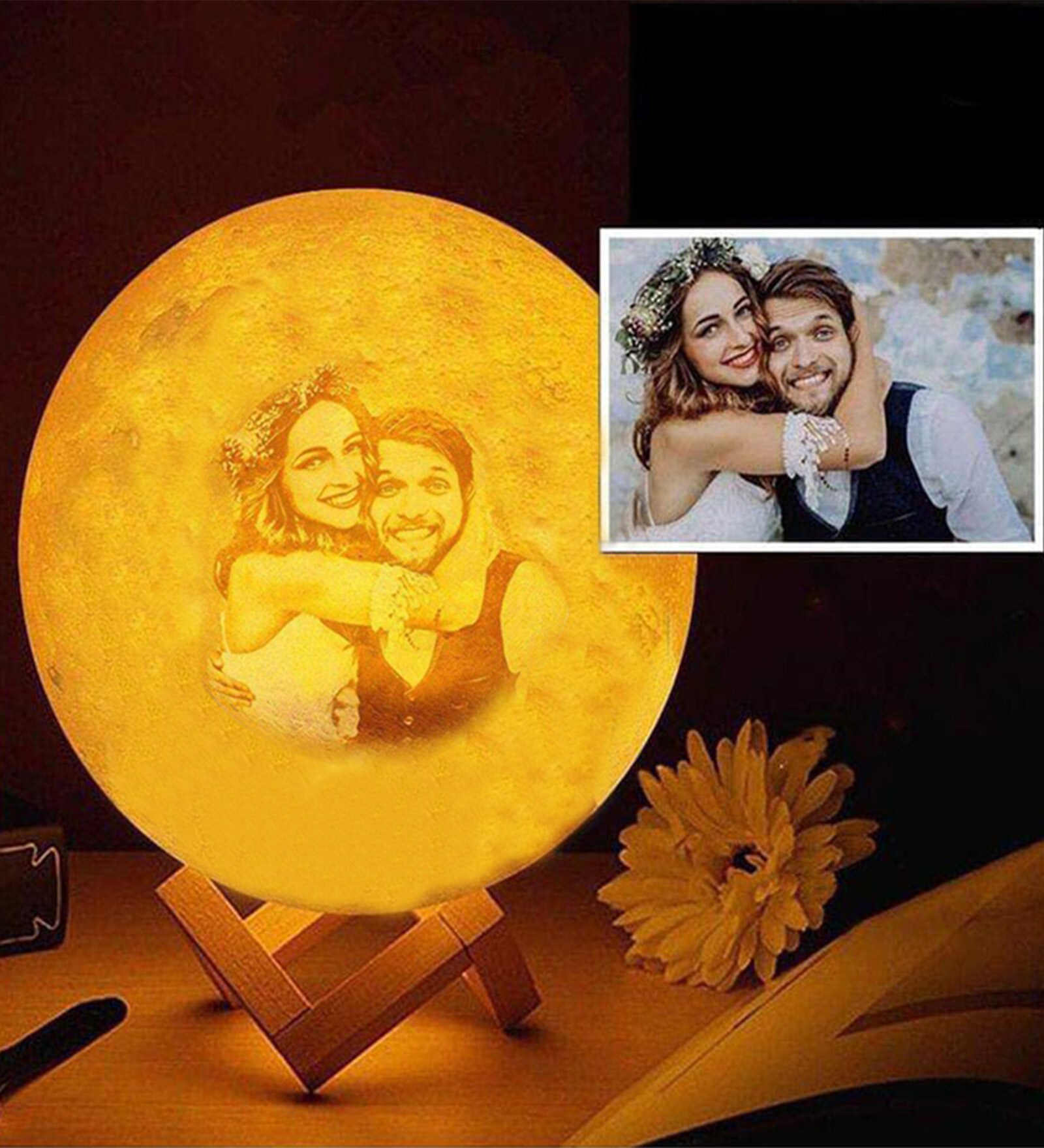 Buy Touch Sensor 3 Colors Personalized 10cm Moon Lamp with Wooden Base ...