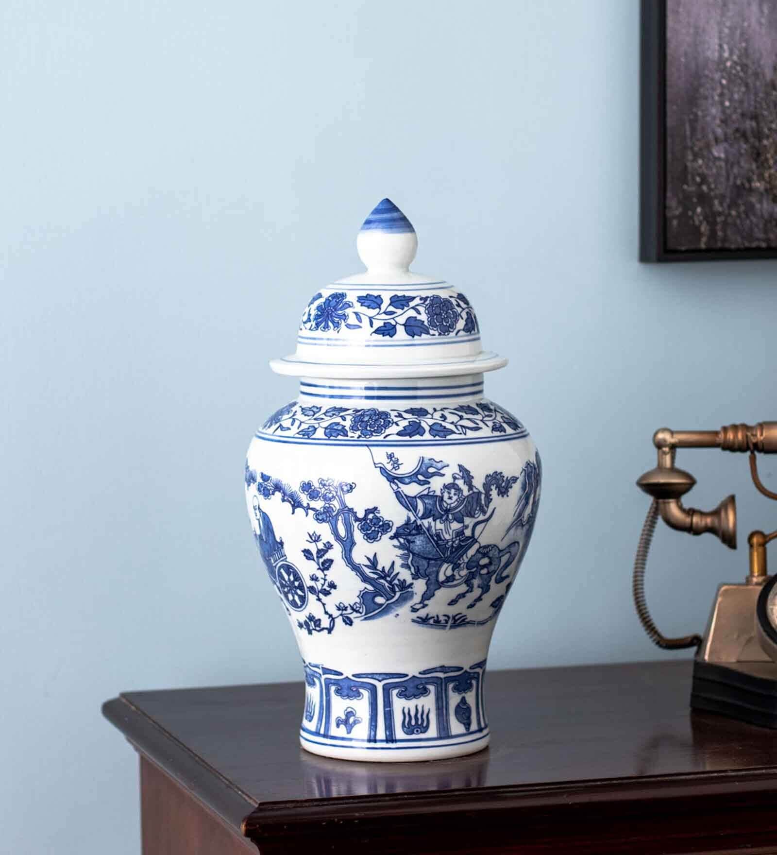 Buy Wise Men White Porcelain Lidded Vase by The Decor Kart | Pepperfry