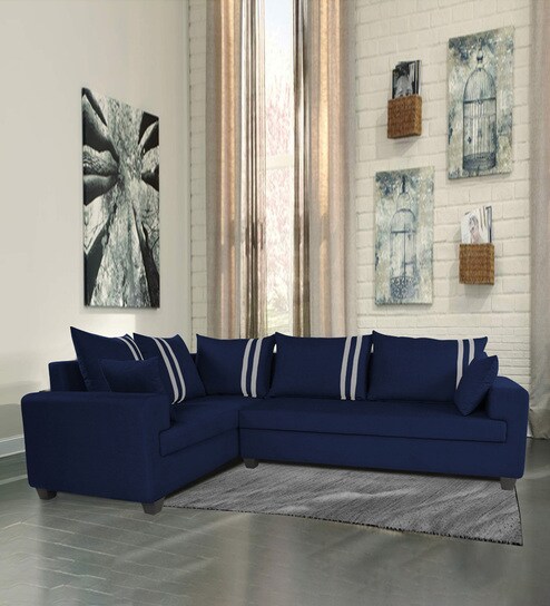 Buy Winston Fabric RHS Sectional Sofa in Blue Colour Online ...