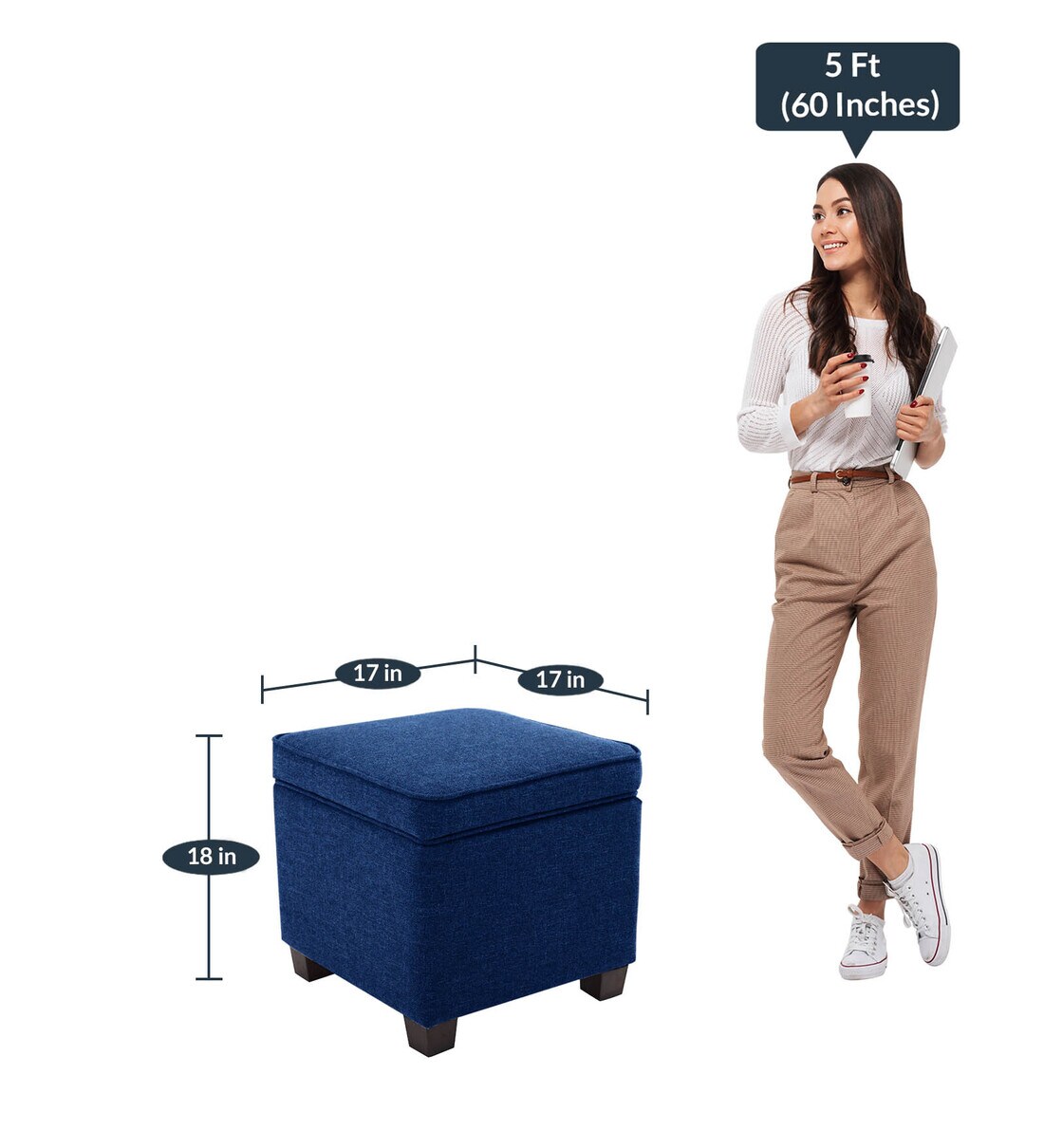 Buy Sudan Fabric Ottoman in Royal Blue Colour by Febonic Online ...