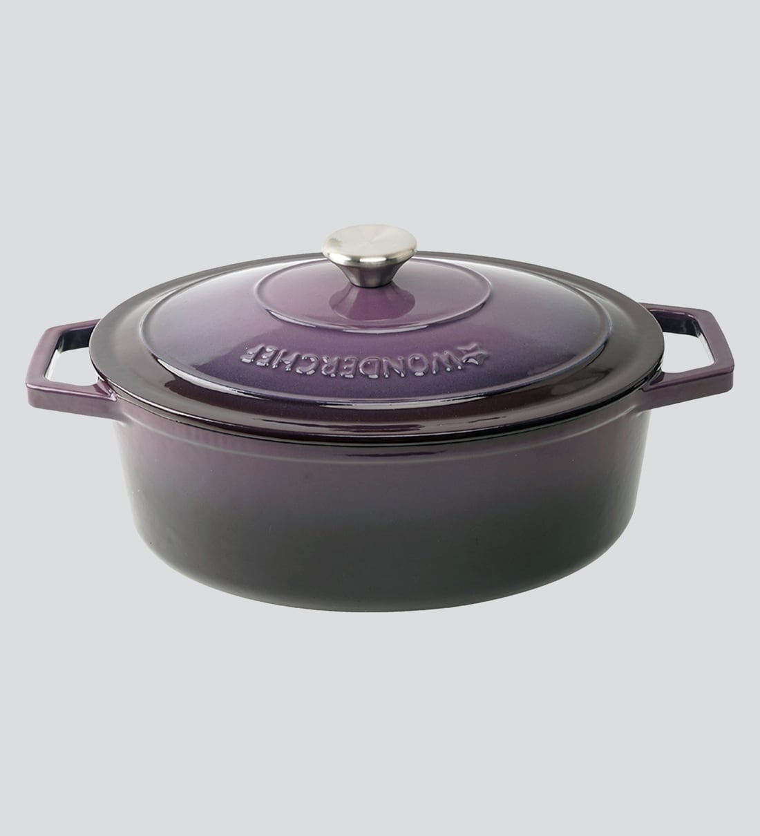 Buy Ferro Cast-Iron - Oval Cook & Serve Pot with Lid 29Cm (Purple ...