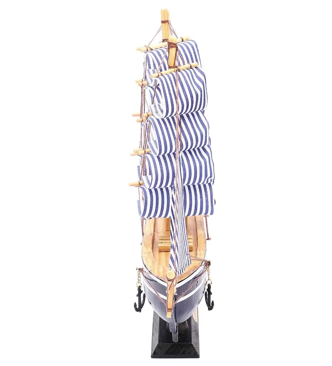 Buy Wooden 8.5 inches Navy Blue with Striped Mast Sailing Ship ...