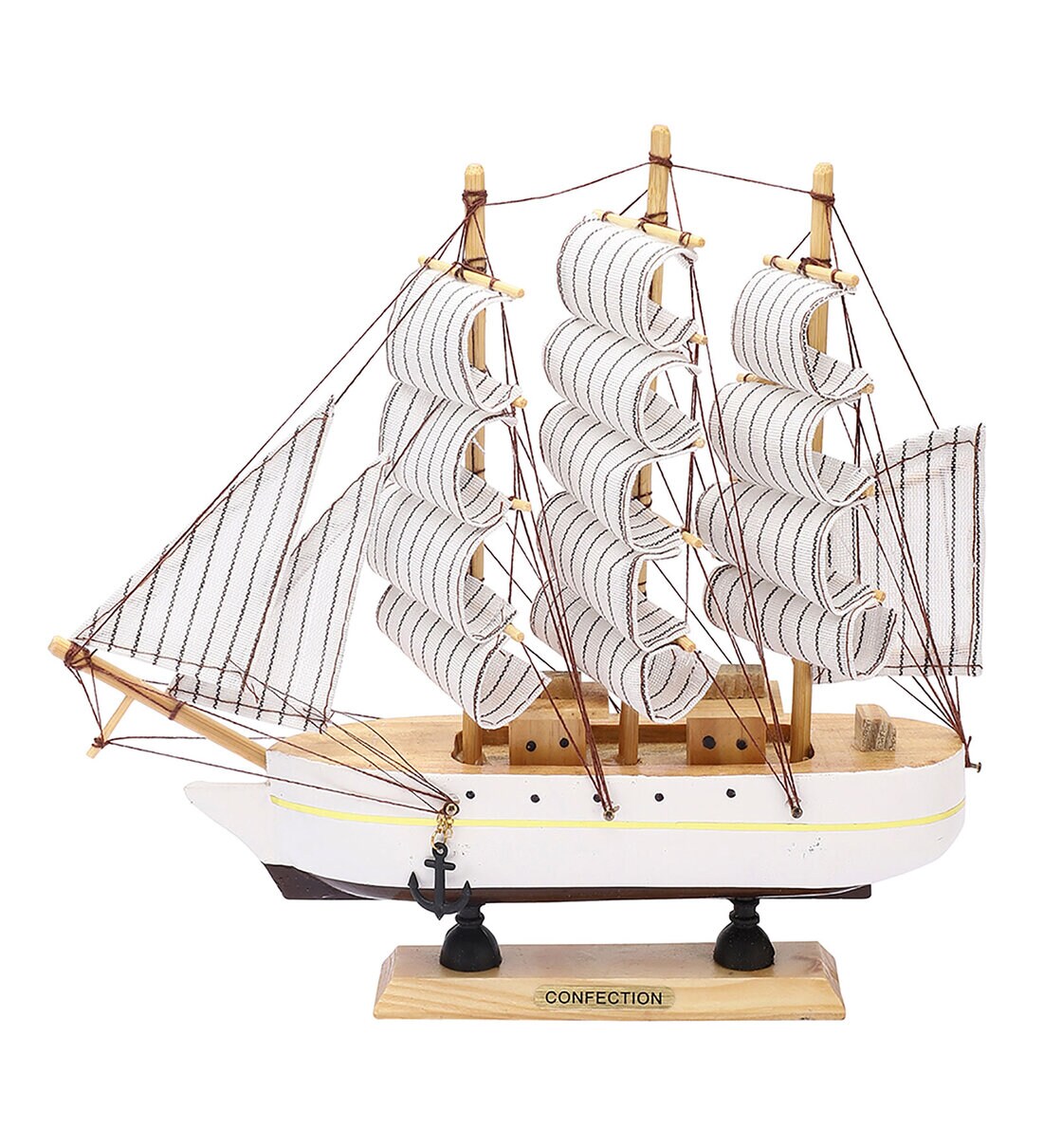 Buy Wooden 8.5 inches White and Brown with Golden Stripes Sailing Ship ...