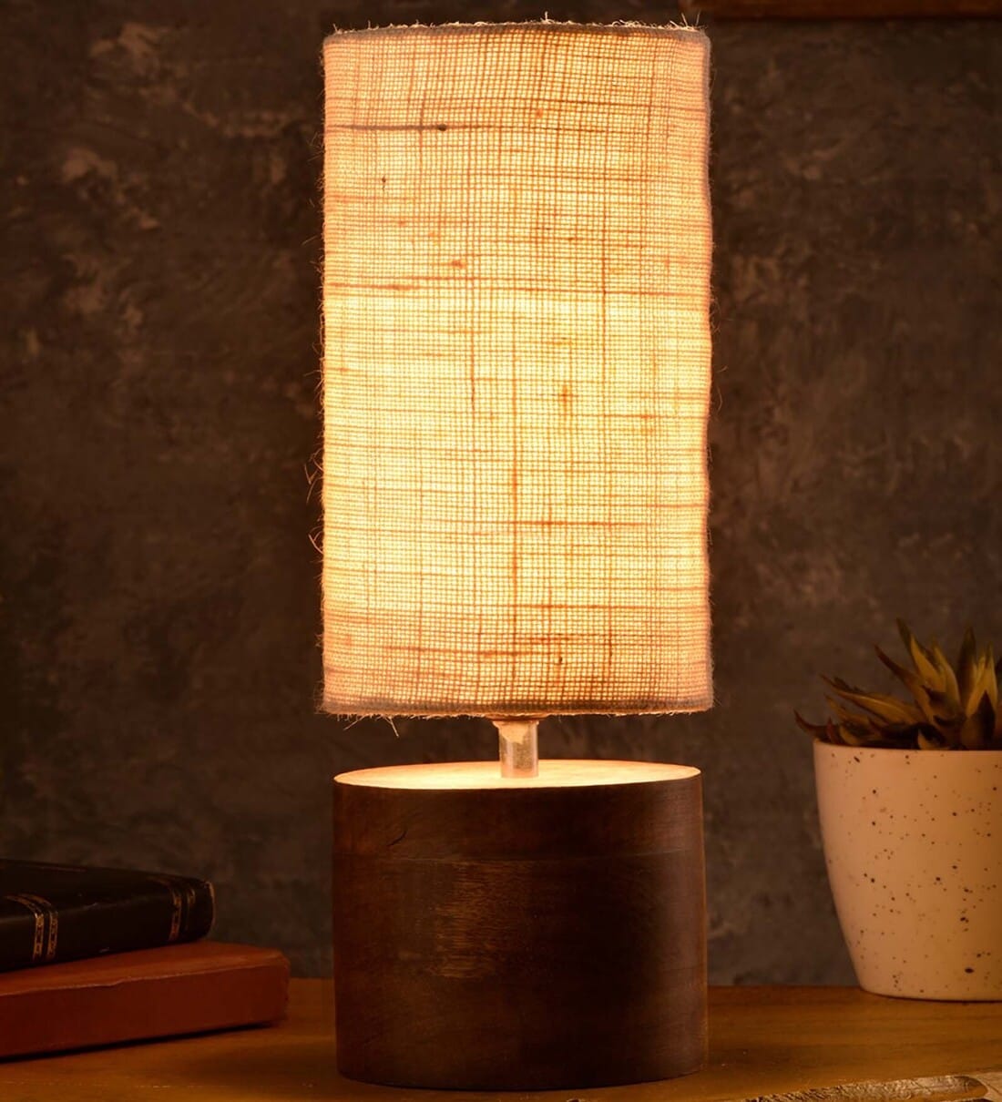 Buy Wooden Log Table Lamp With White Jute Shade by Green Girgit at 37% ...