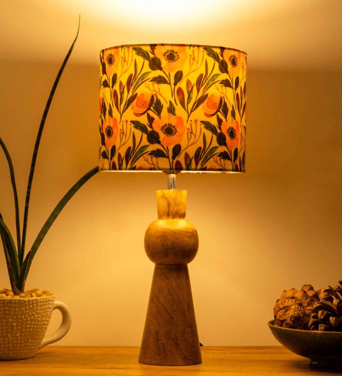 Buy Wooden Skirt Lamp with Multicolor Pink Flowers Shade at 44% OFF by ...