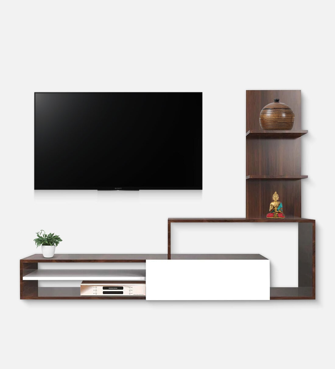 Buy Wooden Tv Unit With Cabinet in White & Walnut Colour by DecorGlance ...