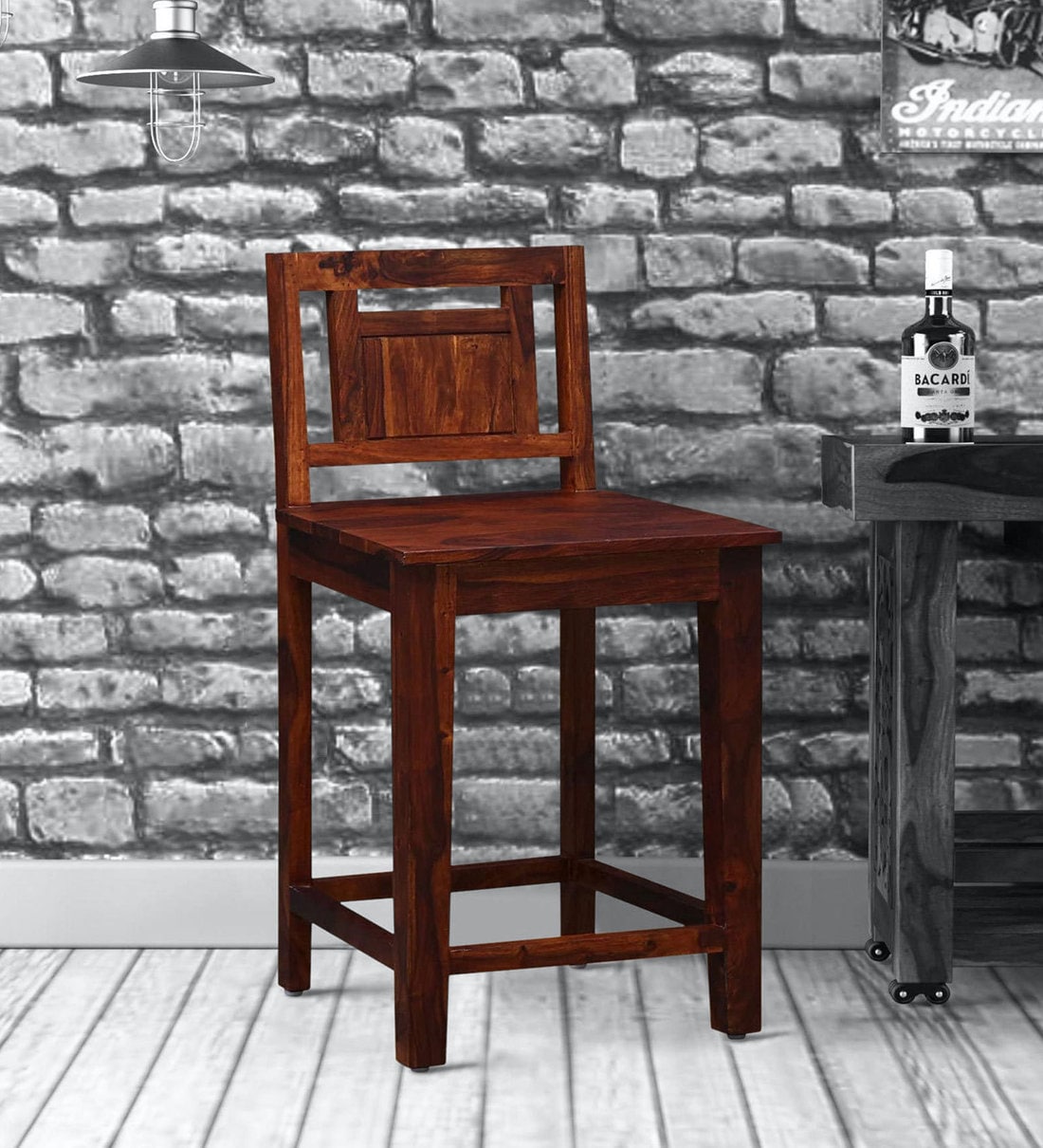 Buy Woodway Sheesham Wood Bar Stool in Honey Oak Finish at 2% OFF by ...