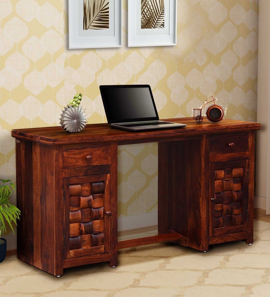 Buy Woodway Solid Wood Writing Table in Honey Oak Finish By Woodsworth ...